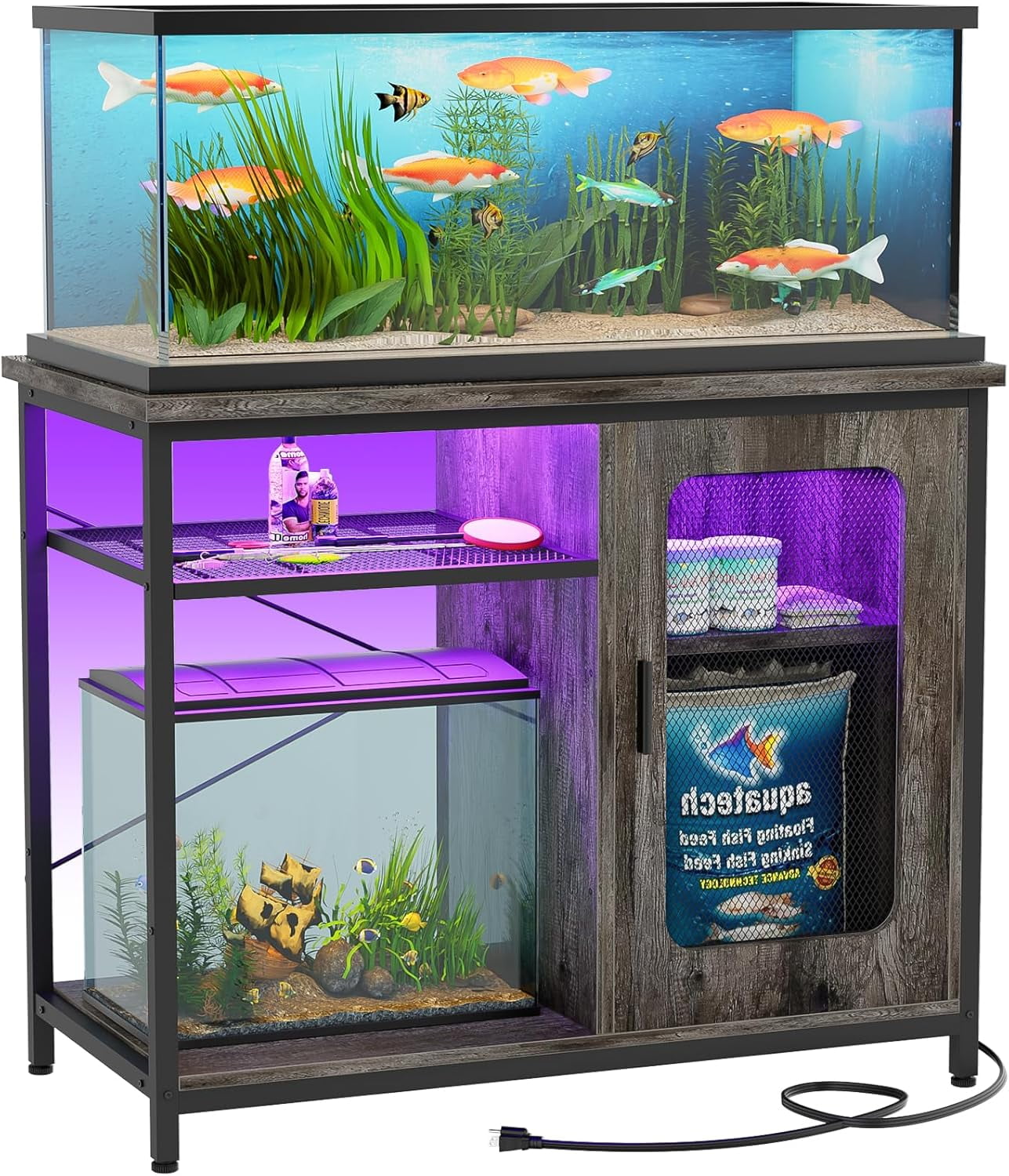 iSunirm 20-29 Gallon Fish Tank Stand with Power Outlets & LED Light ...