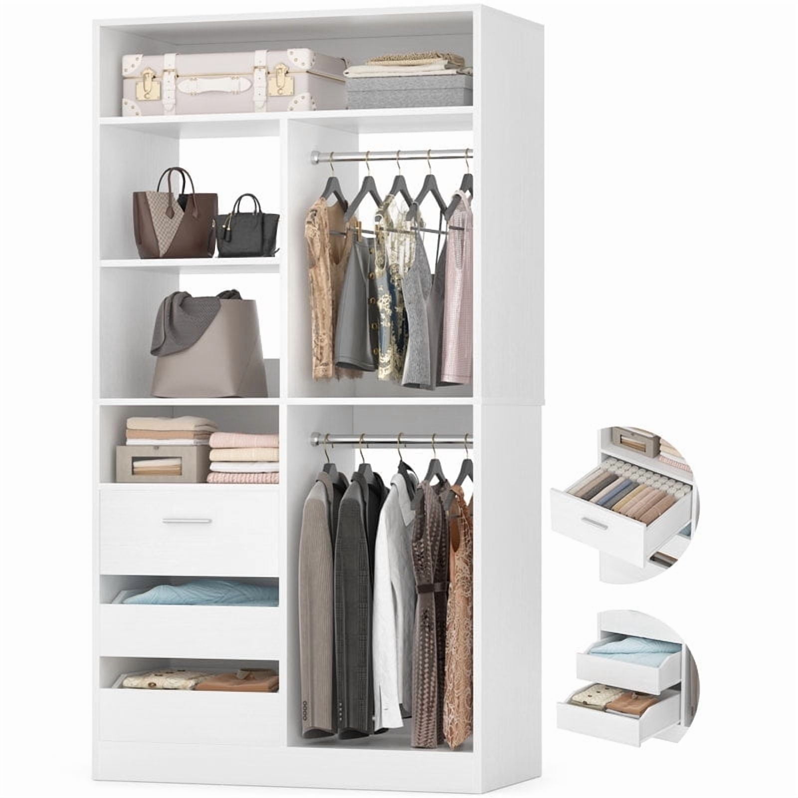 iSunirm 36" Free Standing Walk-in Closet System with 3 Wooden Drawers ...
