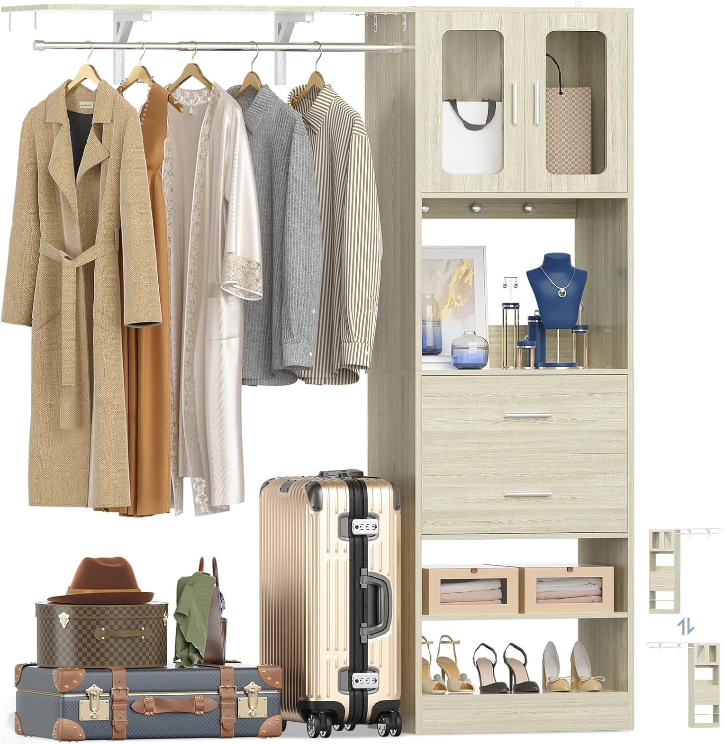 iSunirm 5FT Walk-in Closet System with Drawers & Doors, 60'' Wooden ...