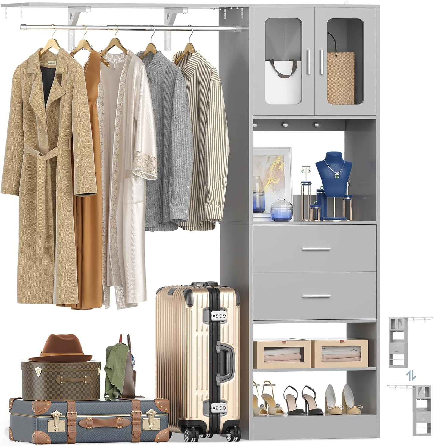 iSunirm 5FT Walk-in Closet System with Drawers & Doors, 60'' Wooden ...