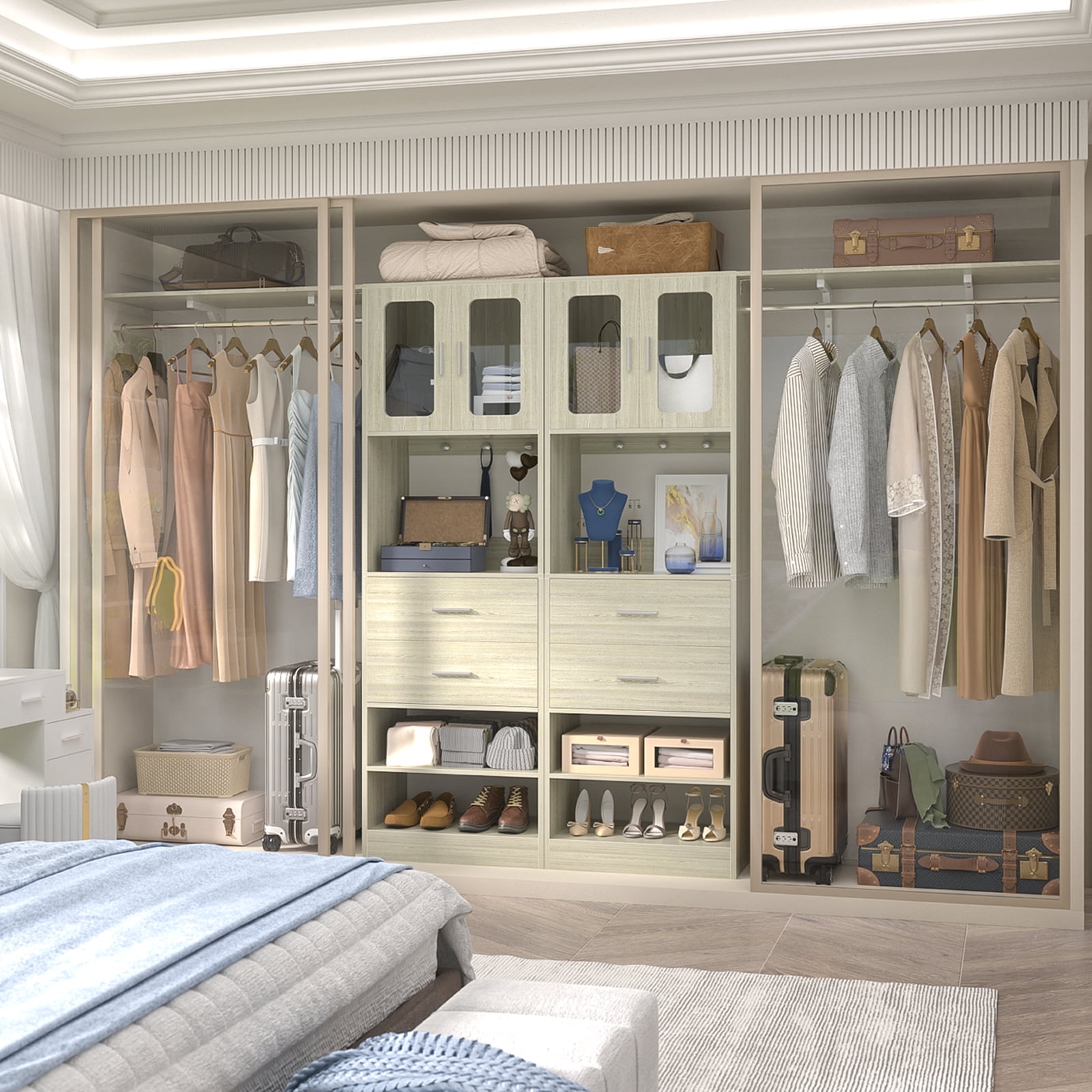 iSunirm 5FT Walk-in Closet System with Drawers & Doors, 60'' Wooden ...