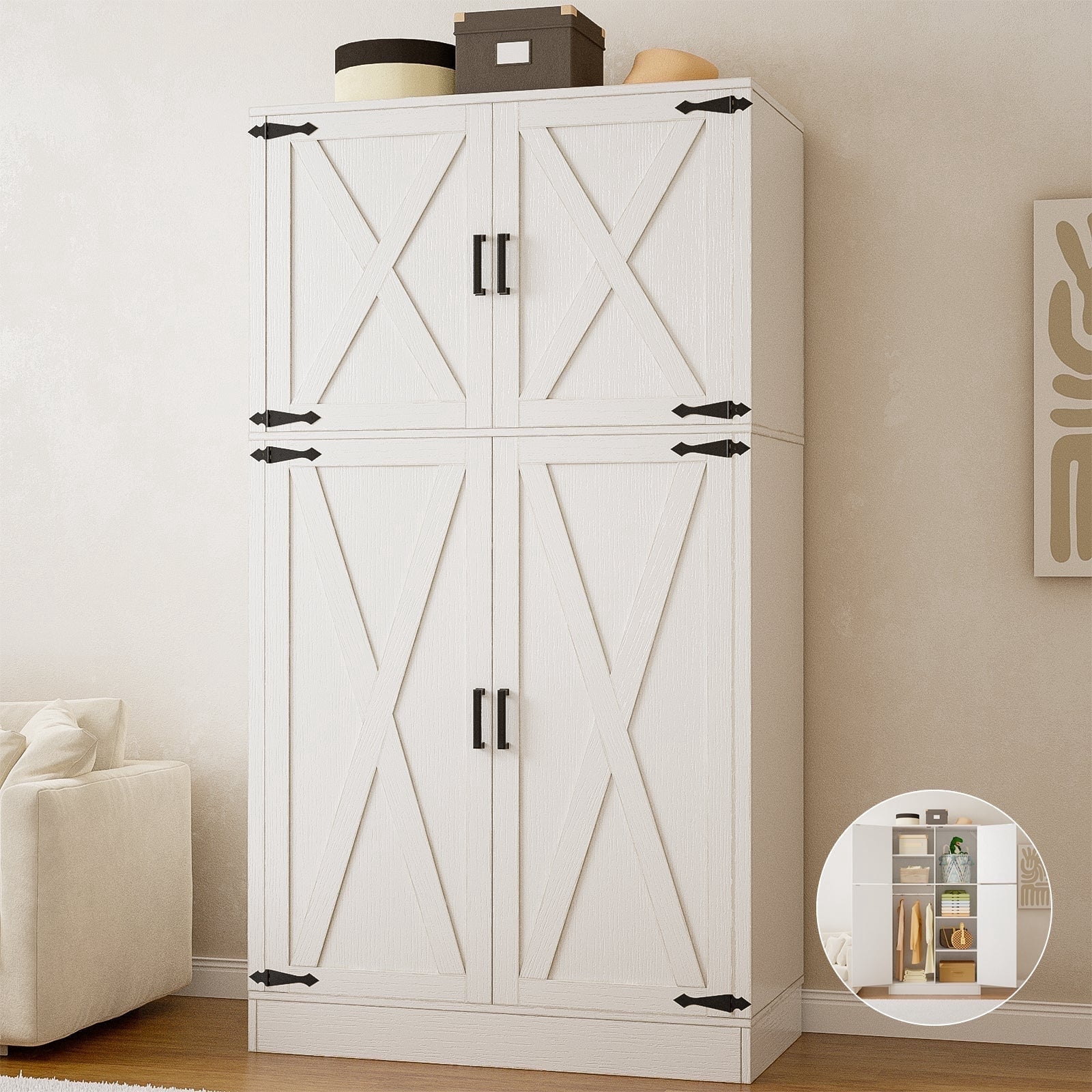 iSunirm 71'' Modern Farmhouse Armoire Wardrobe Closet with Clothes ...