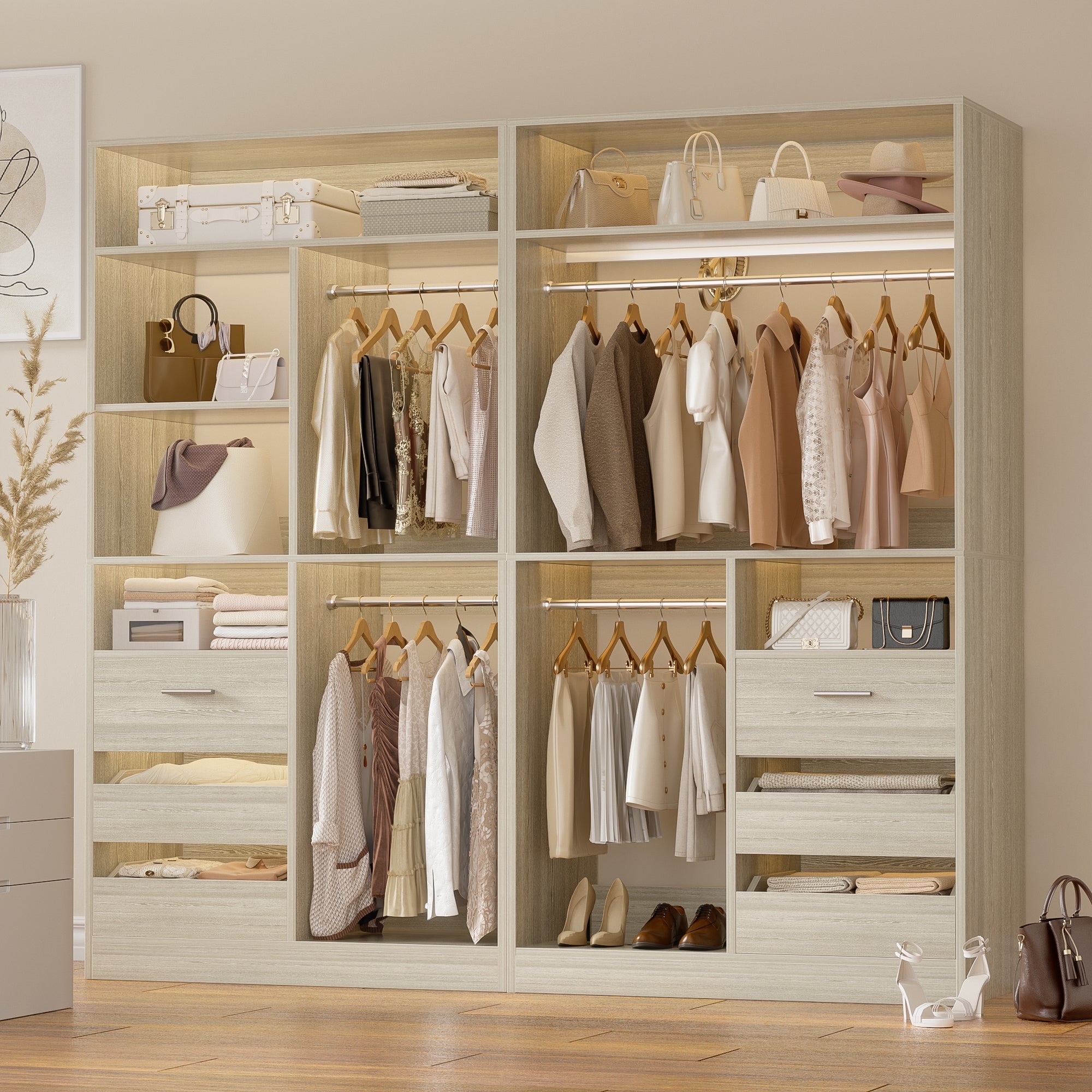 iSunirm 72" Closet System 2-Piece Set, Walk-in Closet System with 6 ...