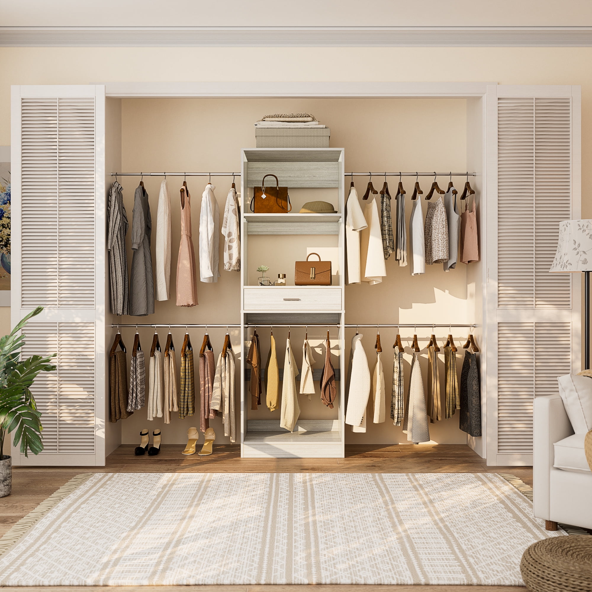 iSunirm 8FT Closet System with Drawer, 96'' Walk-in Closet Organizer ...