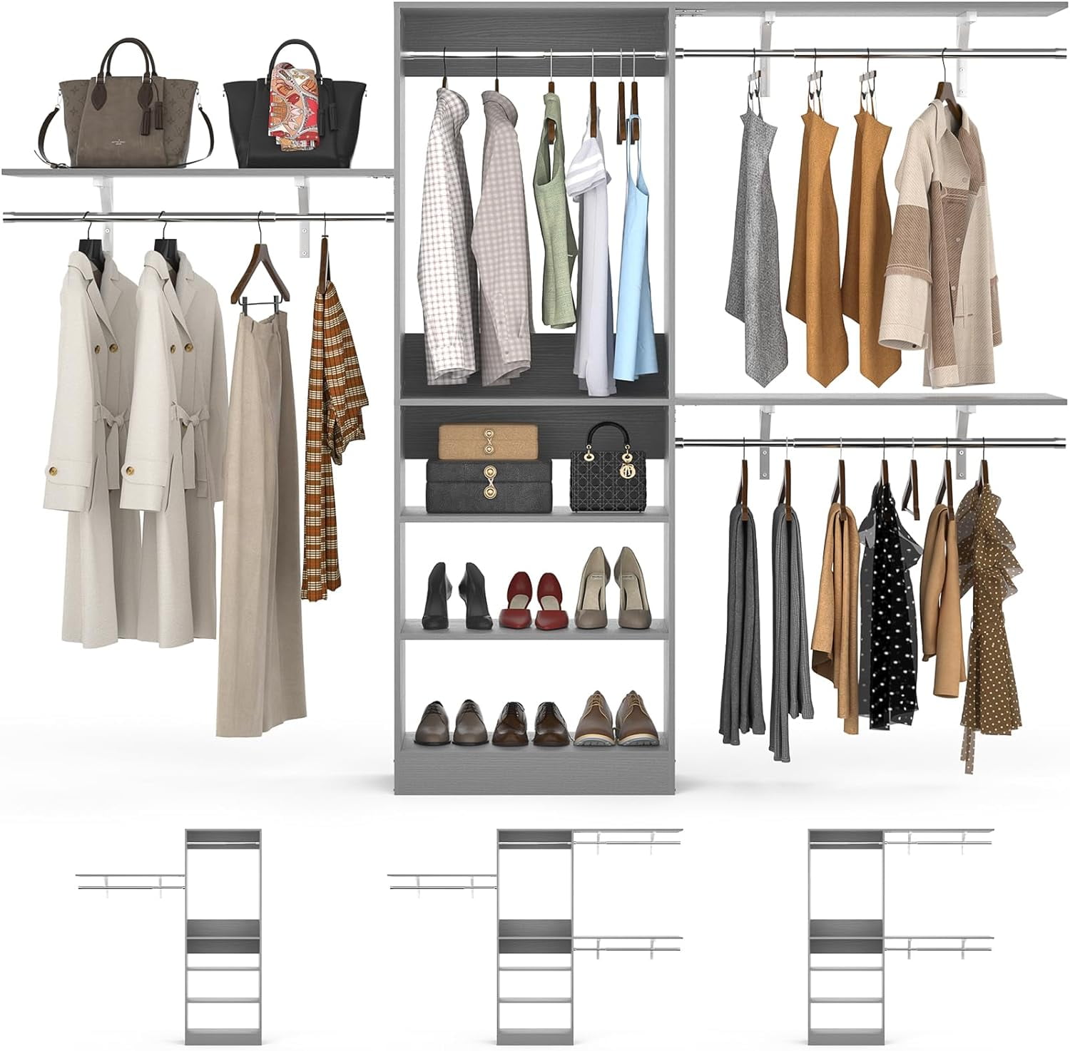 iSunirm 96 Inch Closet System, Wall Mounted Clothing System with 3 ...