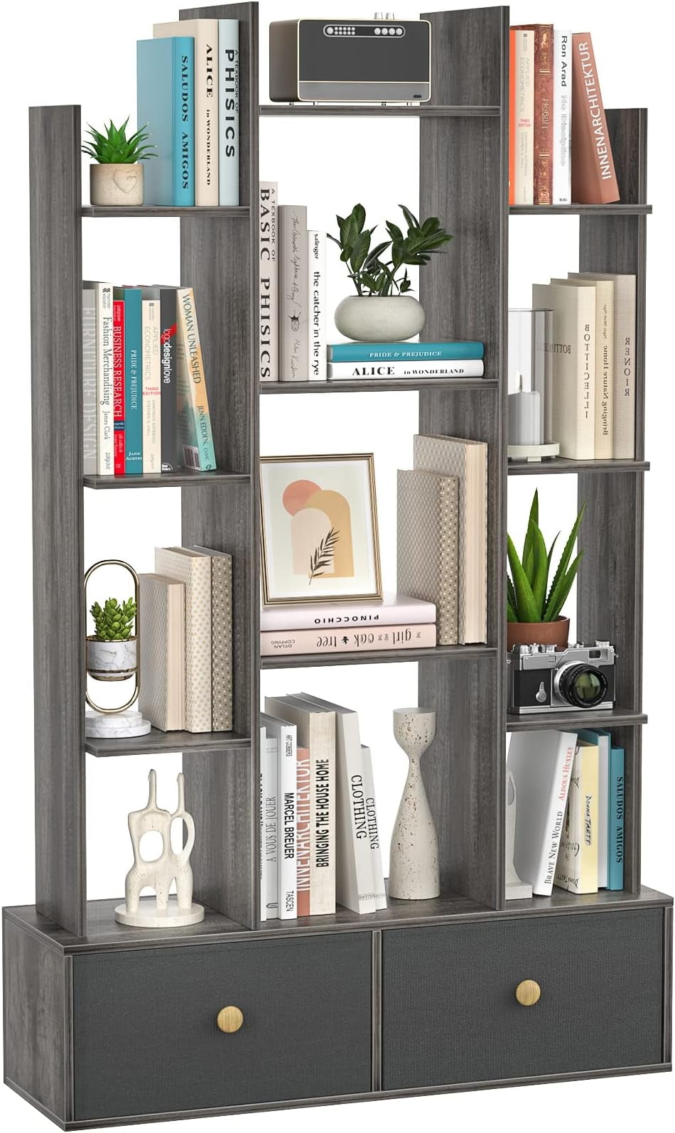iSunirm Bookcase with Storage Home Decor Book Shelf with 2 Drawers ...
