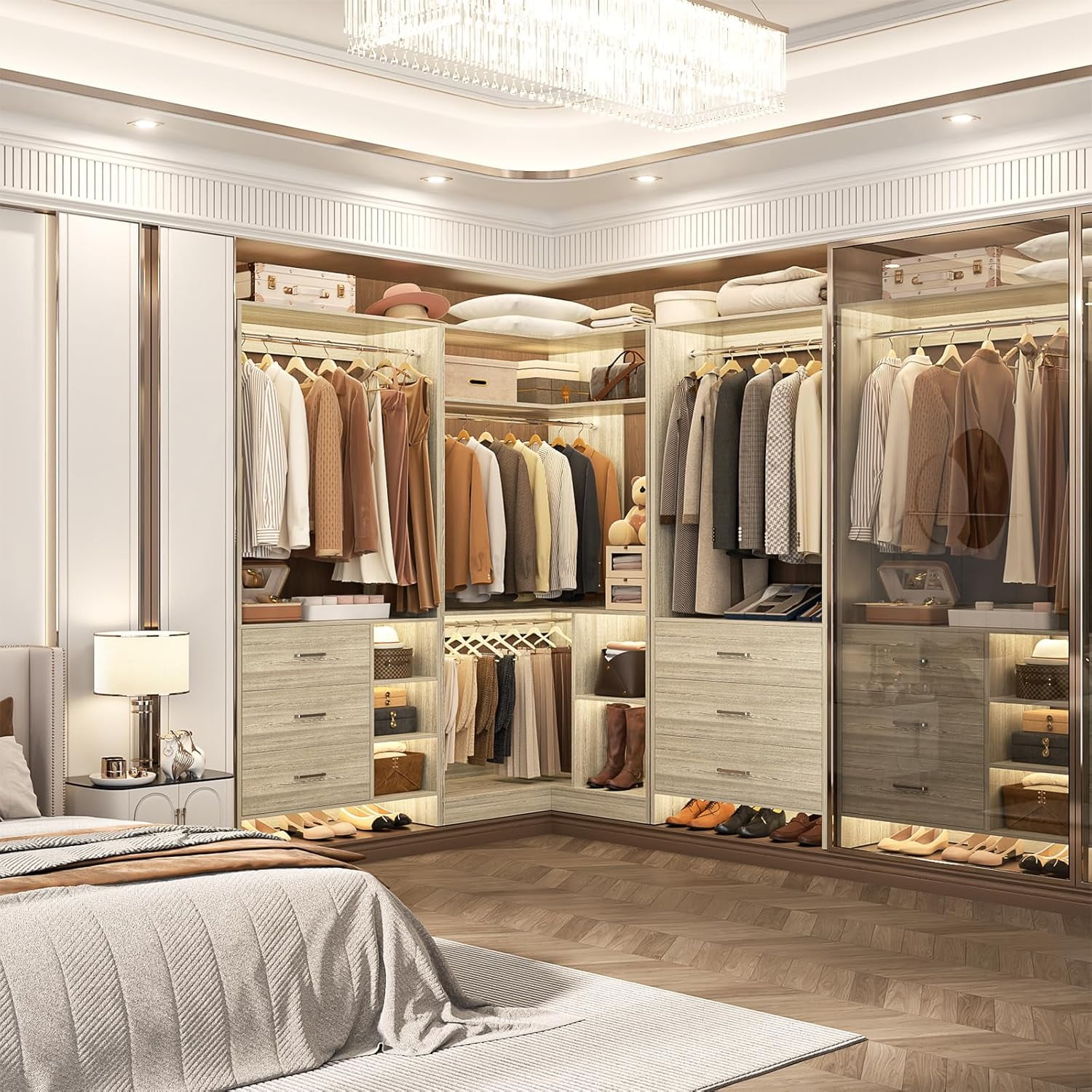 iSunirm Closet System with 3 Sets, 86.8'' Freestanding Closet Storage ...