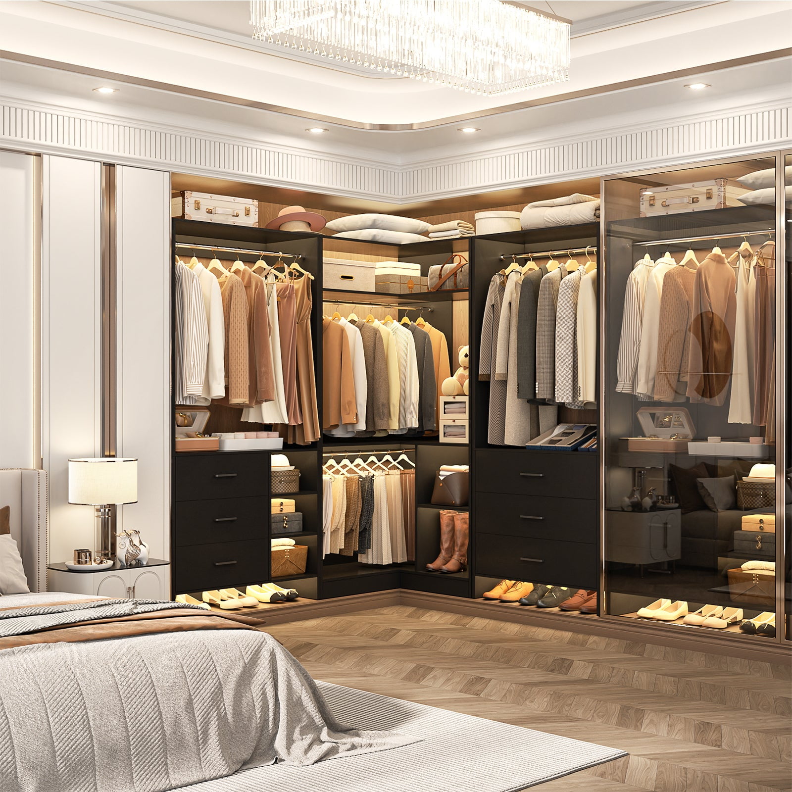 iSunirm Closet System with 3 Sets, 86.8'' Freestanding Closet Storage ...