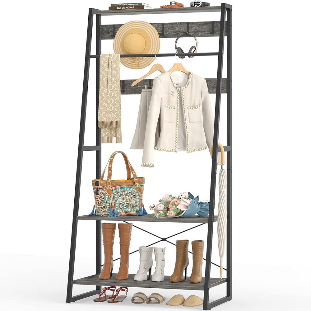 iSunirm Coat Rack, 3-in-1 Hall Tree with Storage Shoe Rack ...