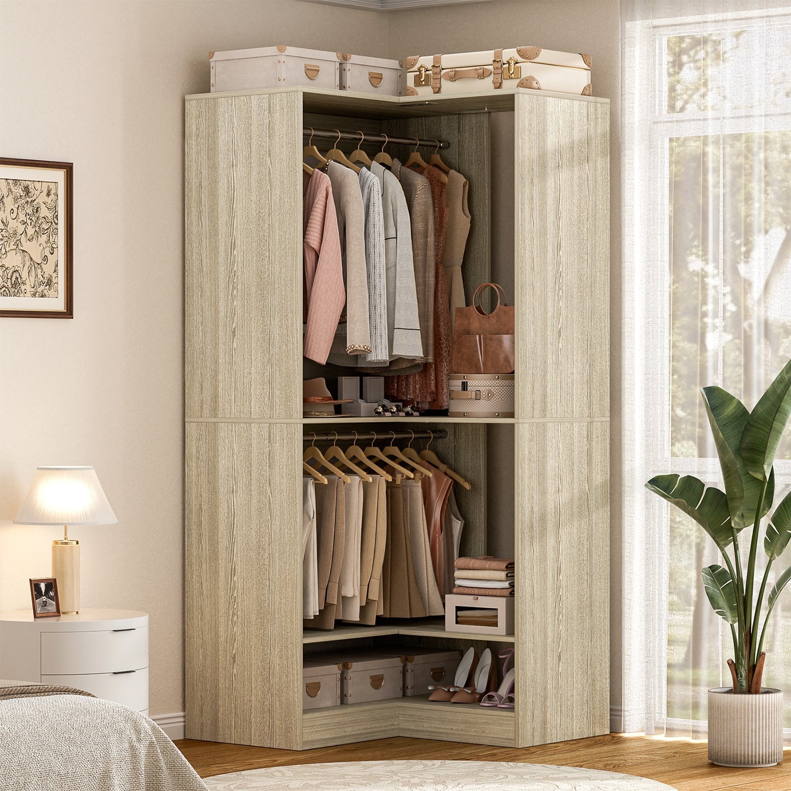 iSunirm Corner Closet System, 31" Corner Closet Organizer with 2 ...