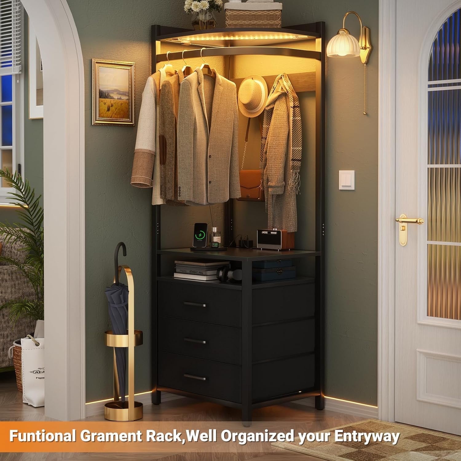 iSunirm Corner Dresser with Hanging Rack, 70'' Tall Corner Drawer ...