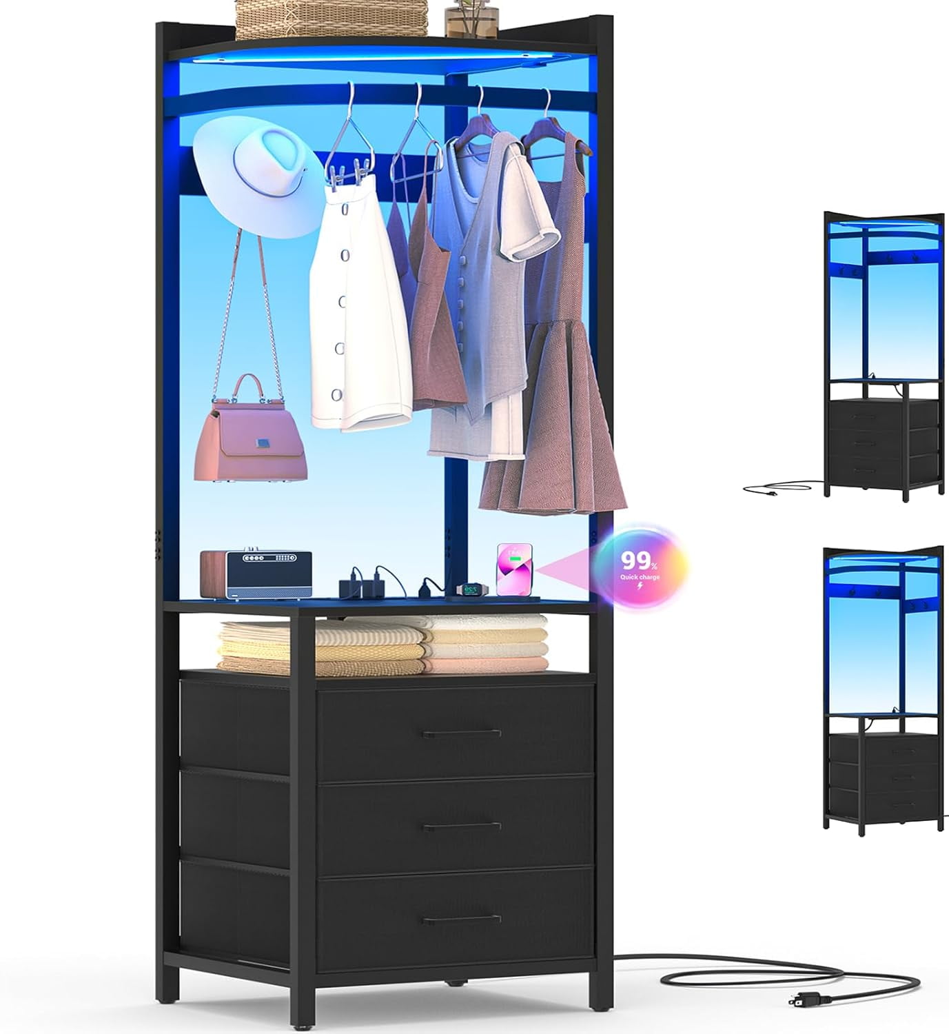 iSunirm Corner Dresser with Hanging Rack, 70'' Tall Corner Drawer ...