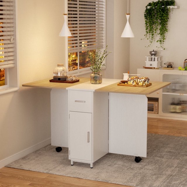 iSunirm Folding Dining Table with Storage, 51.2" Dining Table for 2-4 ...