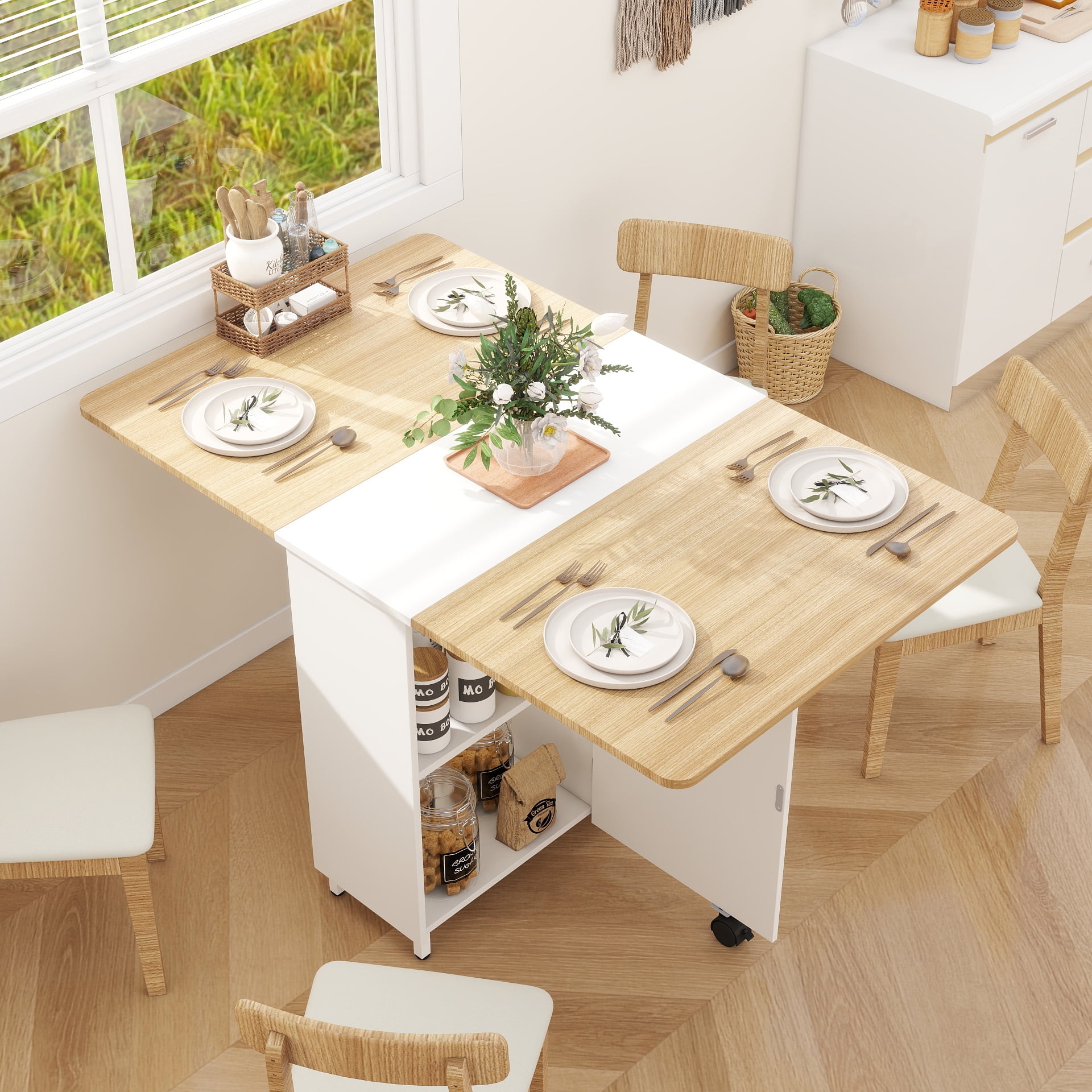 iSunirm Folding Dining Table with Storage, 51.2" Dining Table for 2-4 ...