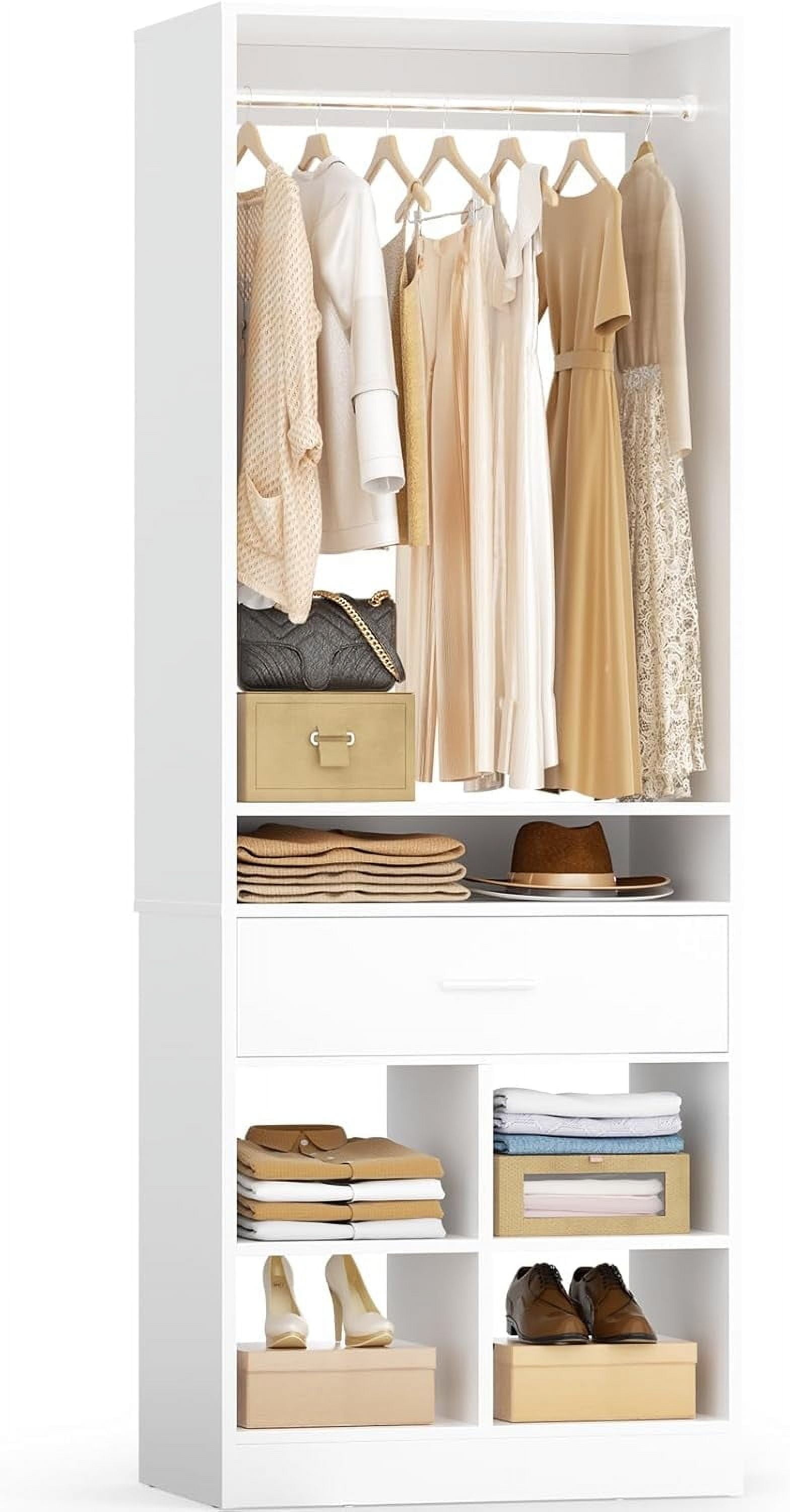 iSunirm Freestanding Closet System with Wooden Drawer, 25'' Walk in ...