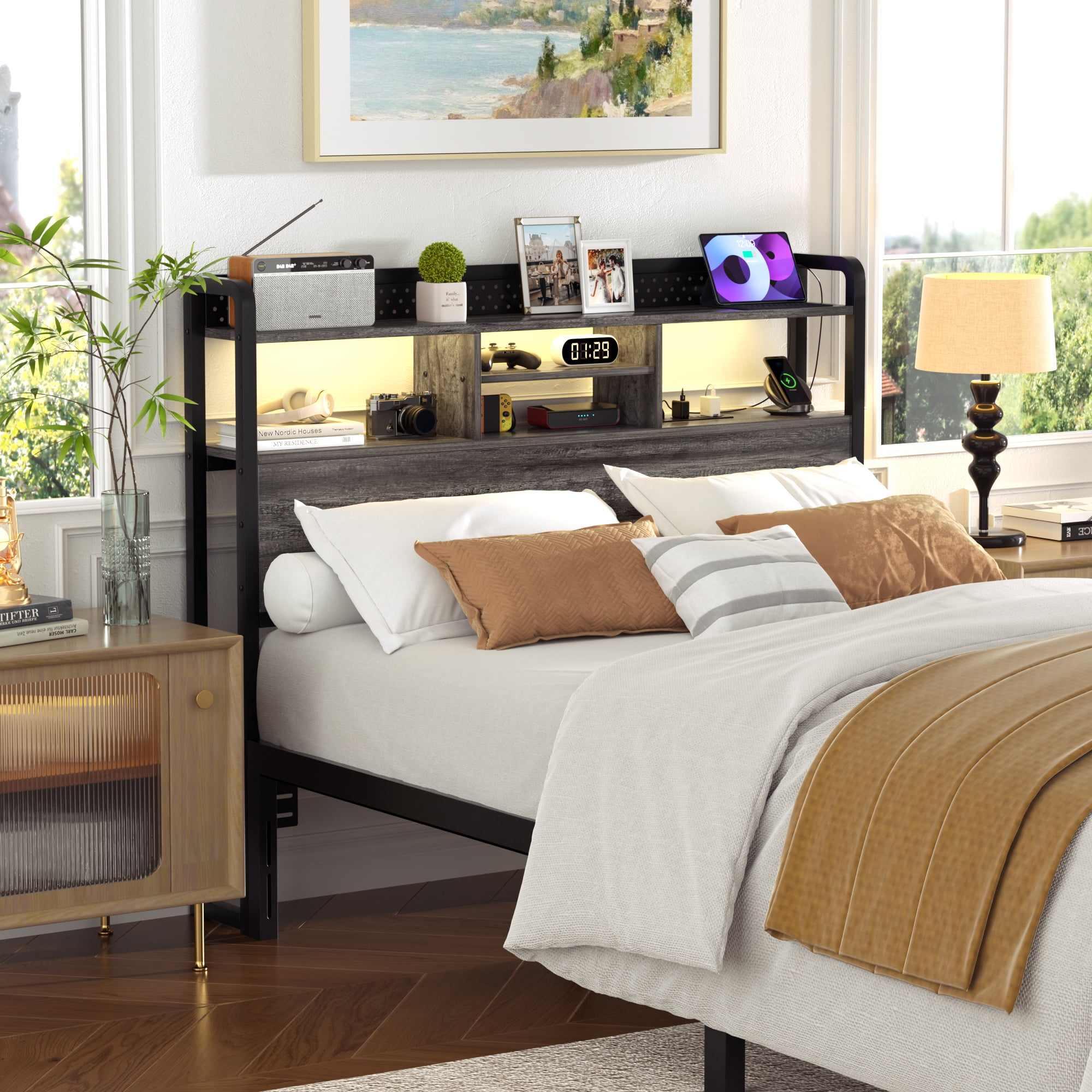 iSunirm Full Headboard Only, Headboard for Full Size Bed with Outlets ...