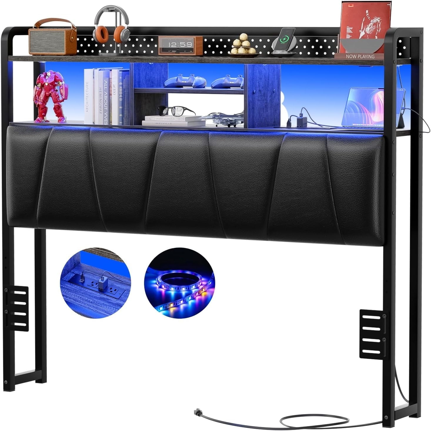 iSunirm Full Size Upholstered Headboard with Power Outlets, USB Ports ...