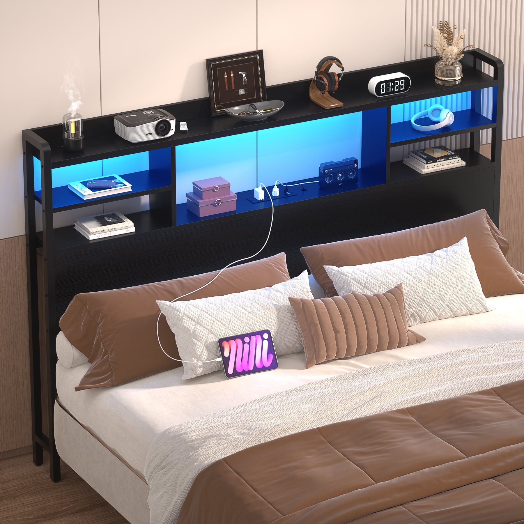 iSunirm Headboard for Full Size Bed with Bookcase Storage, Headboards ...
