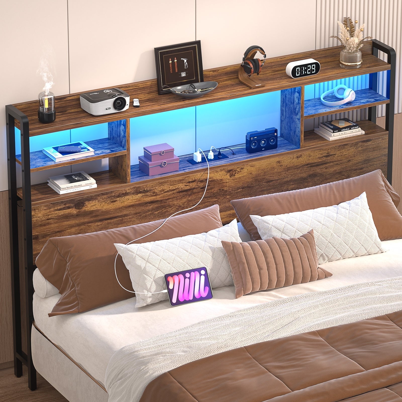 iSunirm Headboard for Full Size Bed with Bookcase Storage, Headboards ...