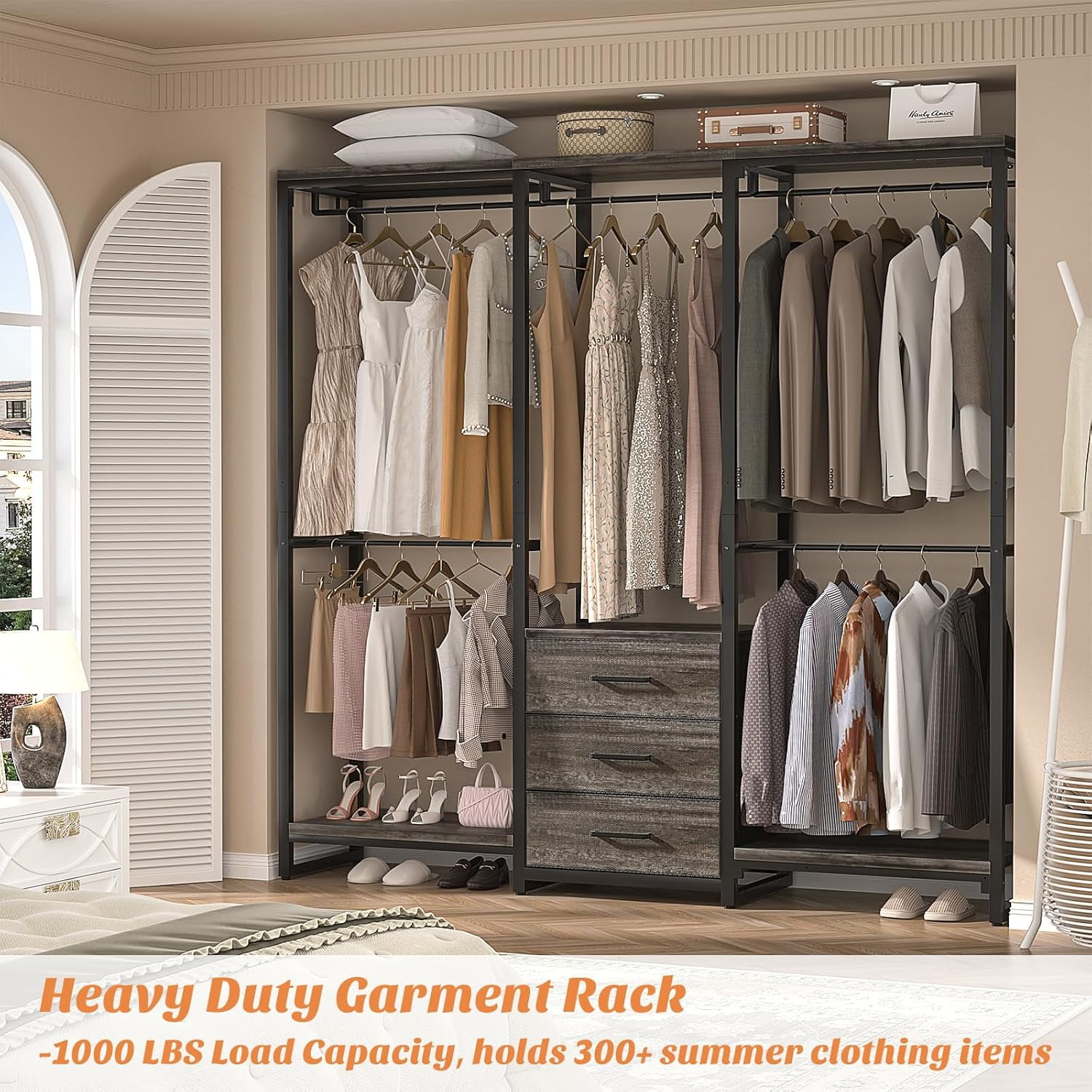iSunirm Heavy Duty Garment Rack for Clothing Hanging, Clothes Organizer ...