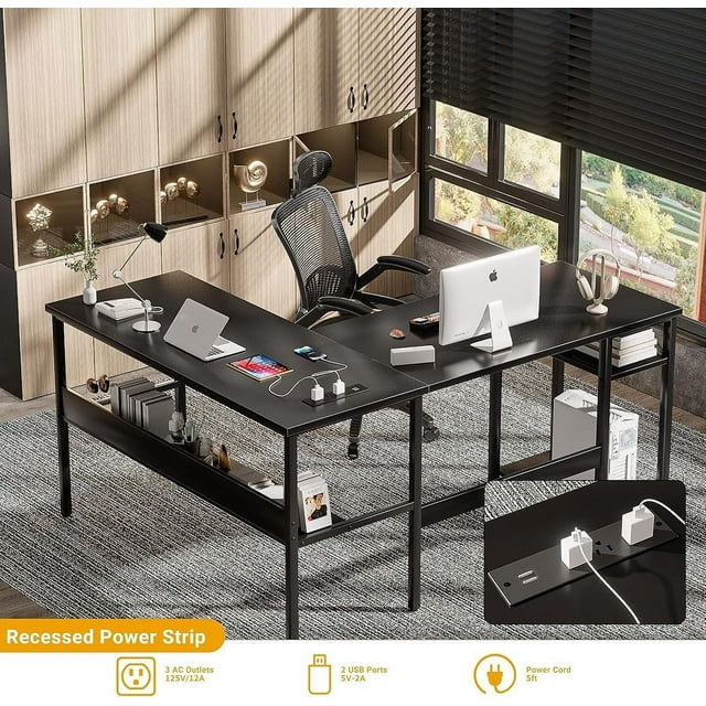 iSunirm Home Office Desk Adult Lap Desks, 42.5 x 50.4 in, Black, L ...