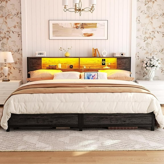 Bed Frames HOMCOM Full Size Bed Frame with Storage Headboard ...