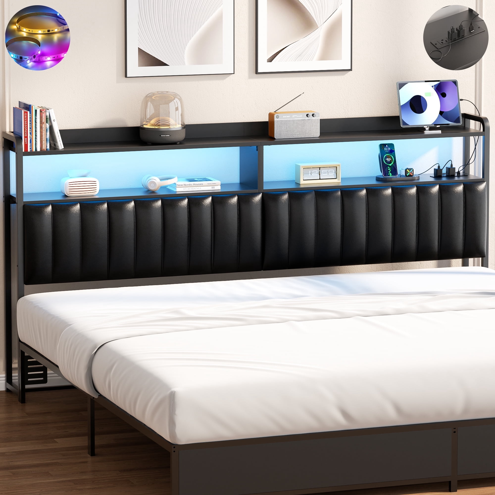 iSunirm Upholstered Headboard for King Size Bed, Head Board with Power ...