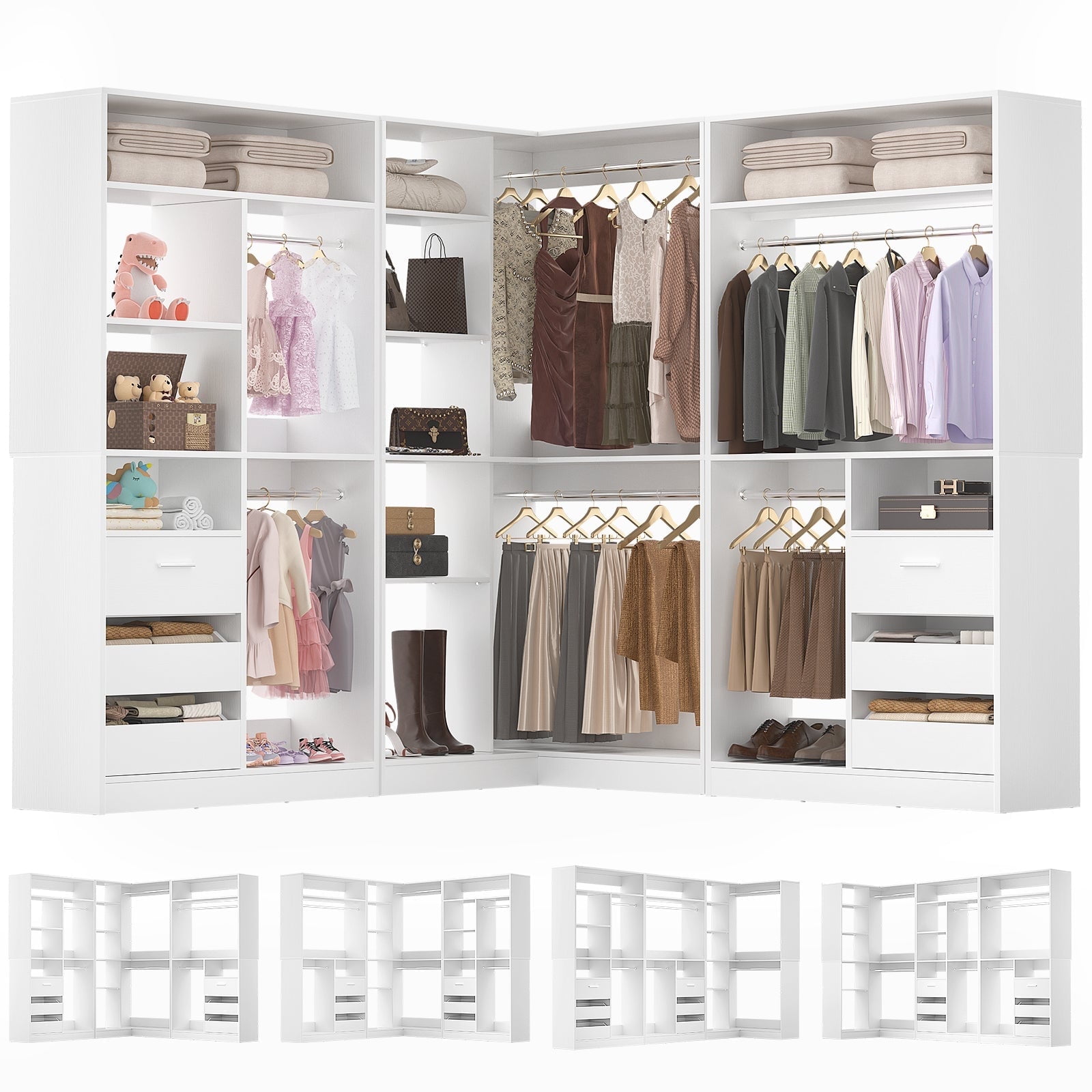 iSunirm L Shaped Closet System, 3-in-1 Walk-in Closet Organizer System ...