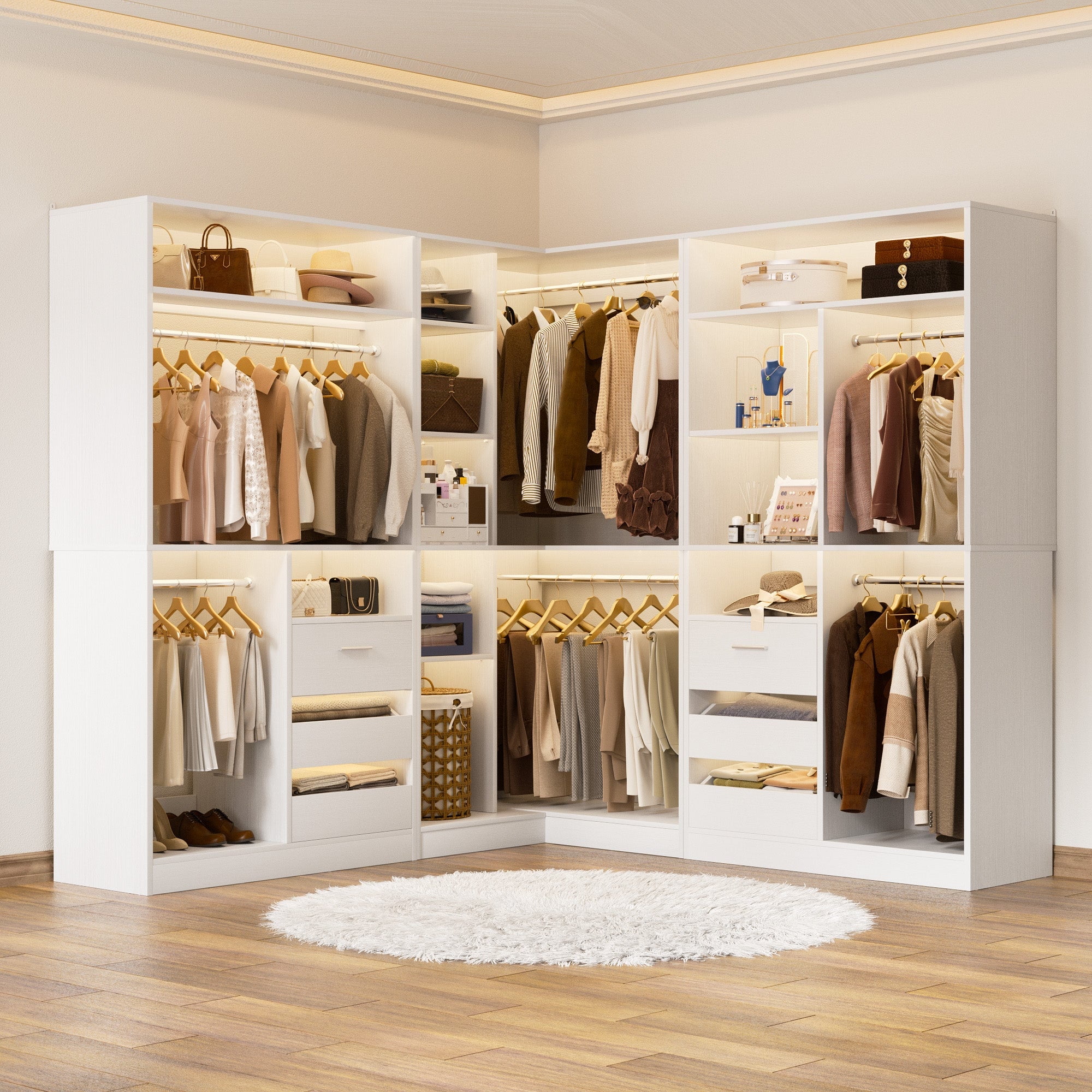 iSunirm L Shaped Closet System, 3-in-1 Walk-in Closet Organizer System ...