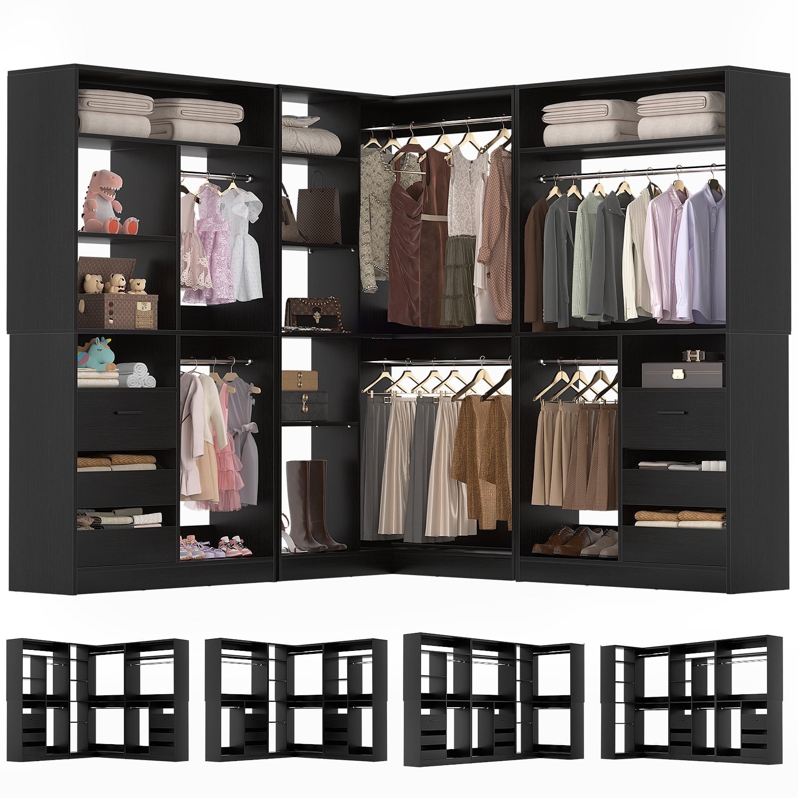 iSunirm L Shaped Closet System, 3-in-1 Walk-in Closet Organizer System ...