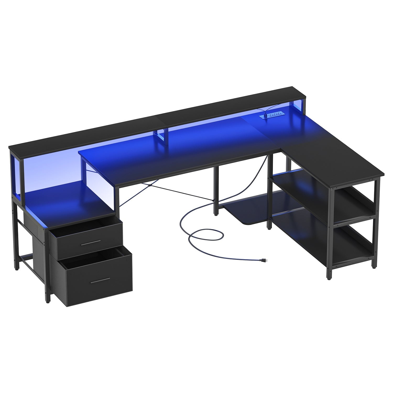 iSunirm L Shaped Computer Desk with File Drawers, 72.8'' Reversible L ...