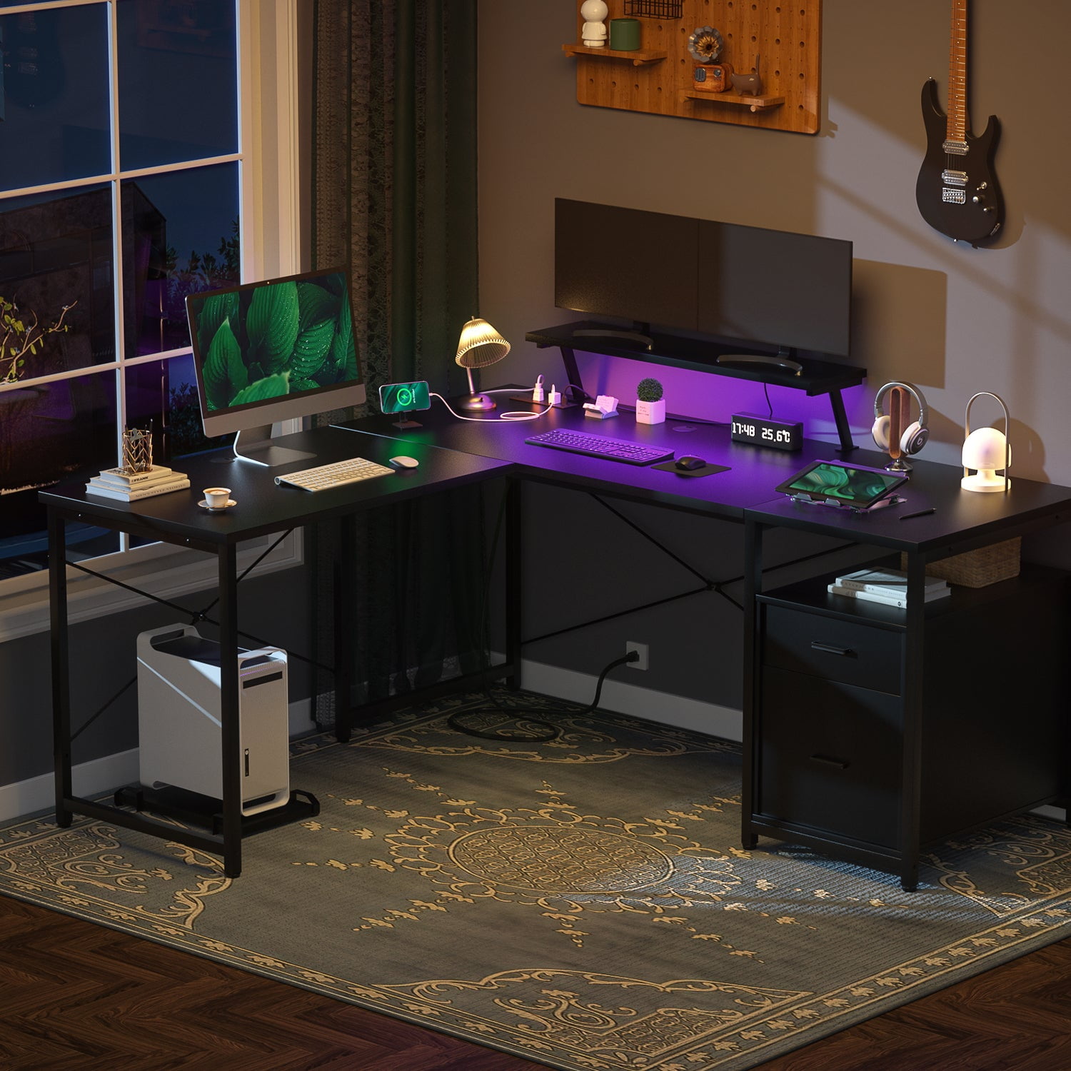 iSunirm L Shaped Computer Desk with Power Outlet and LED Strip ...