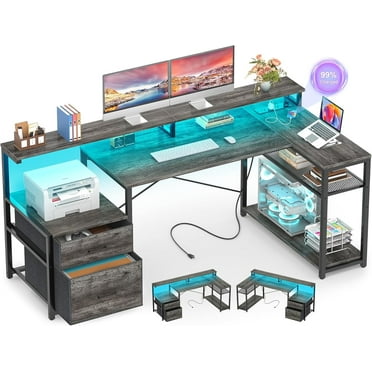 Homieasy L Shaped Desk with Gaming Features, Monitor Stand, Storage ...