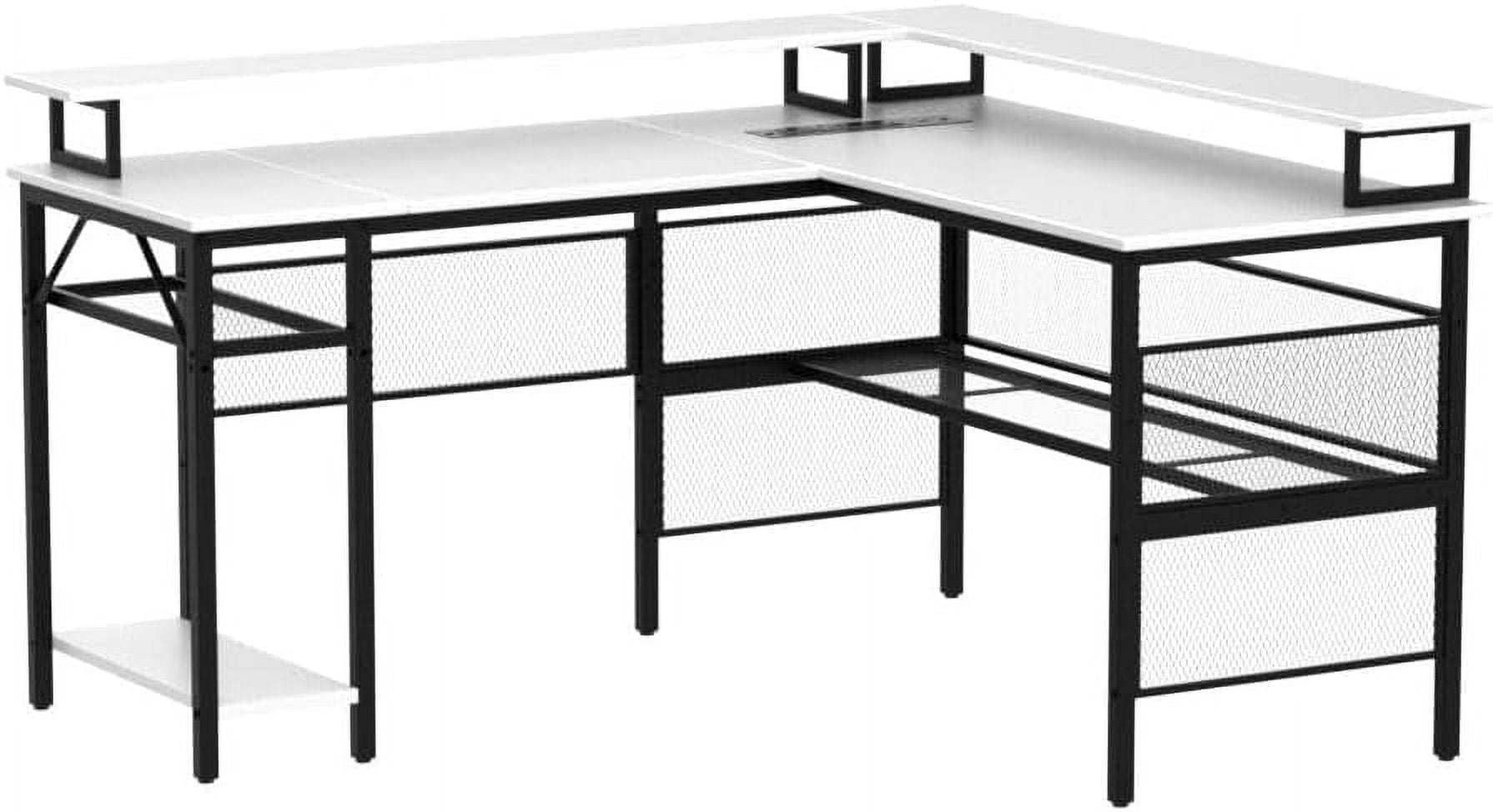 iSunirm L Shaped Desk with LED Strip and Power Outlets, Reversible ...