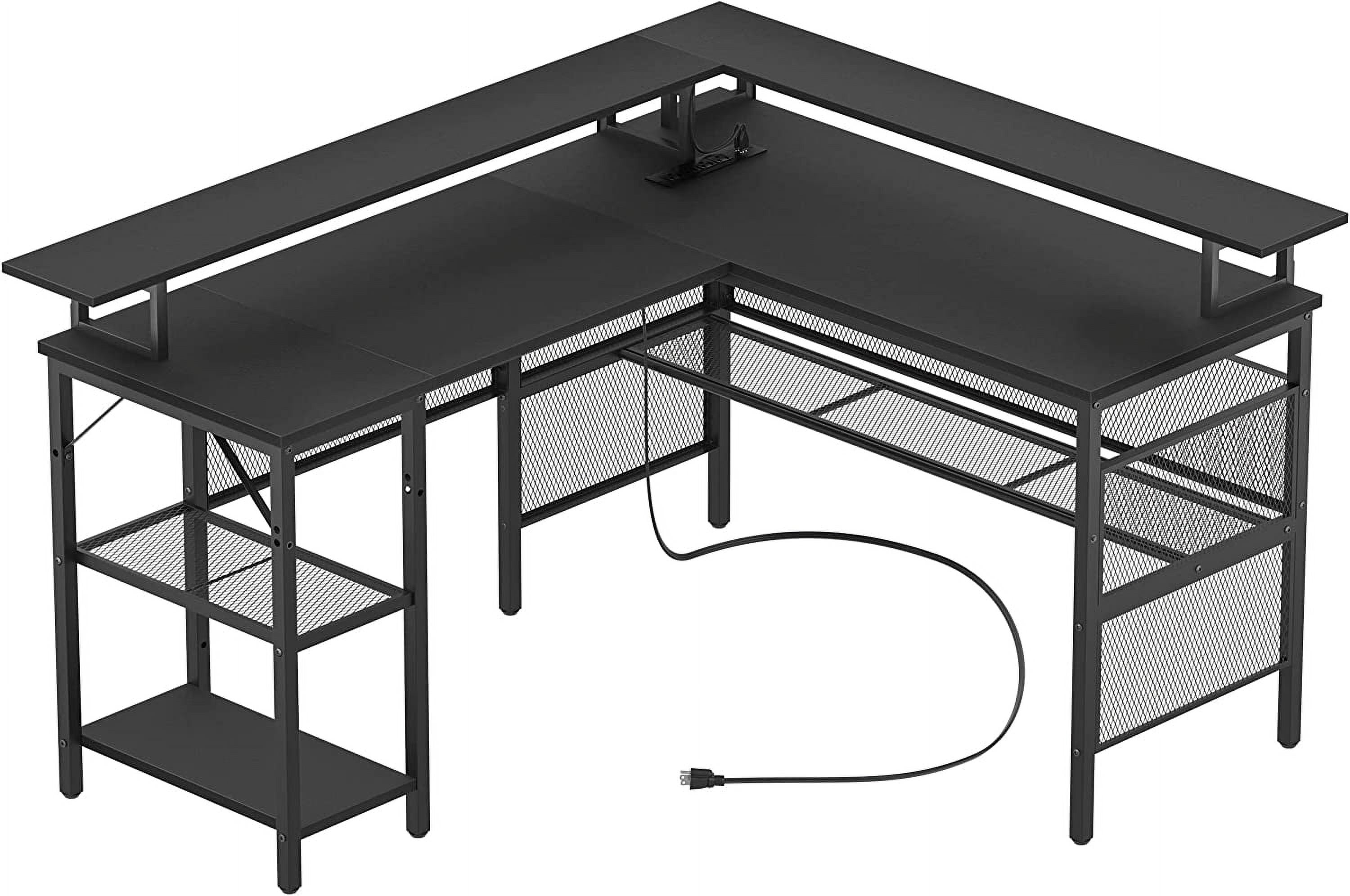 iSunirm L Shaped Desk with LED Strip and Power Outlets, Reversible ...