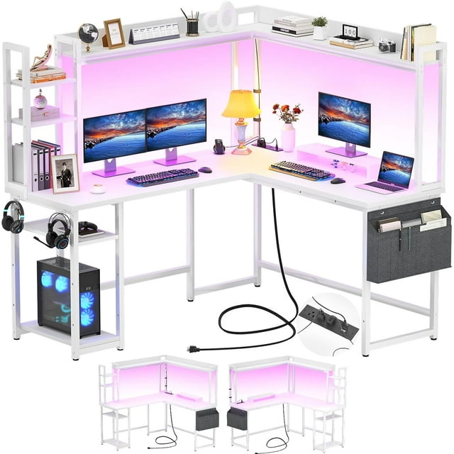 iSunirm L Shaped Desk with Storage Shelves & Power Outlet, L Shaped ...