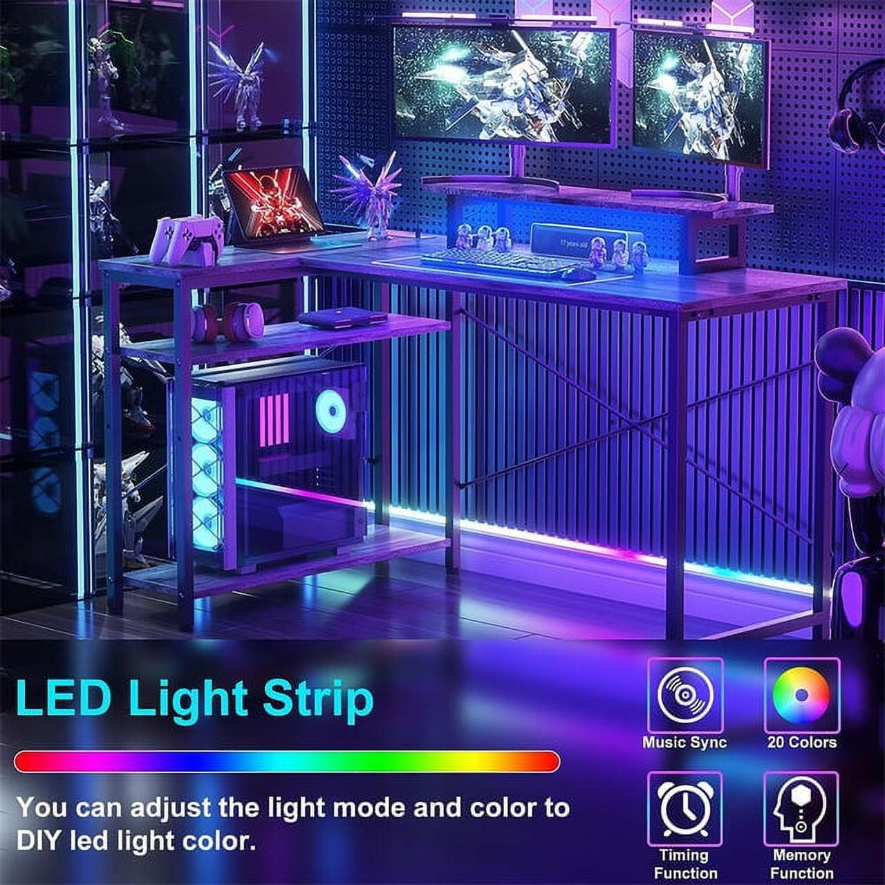 iSunirm L Shaped Gaming Desk with Power Outlet & LED Light 47 Inch ...