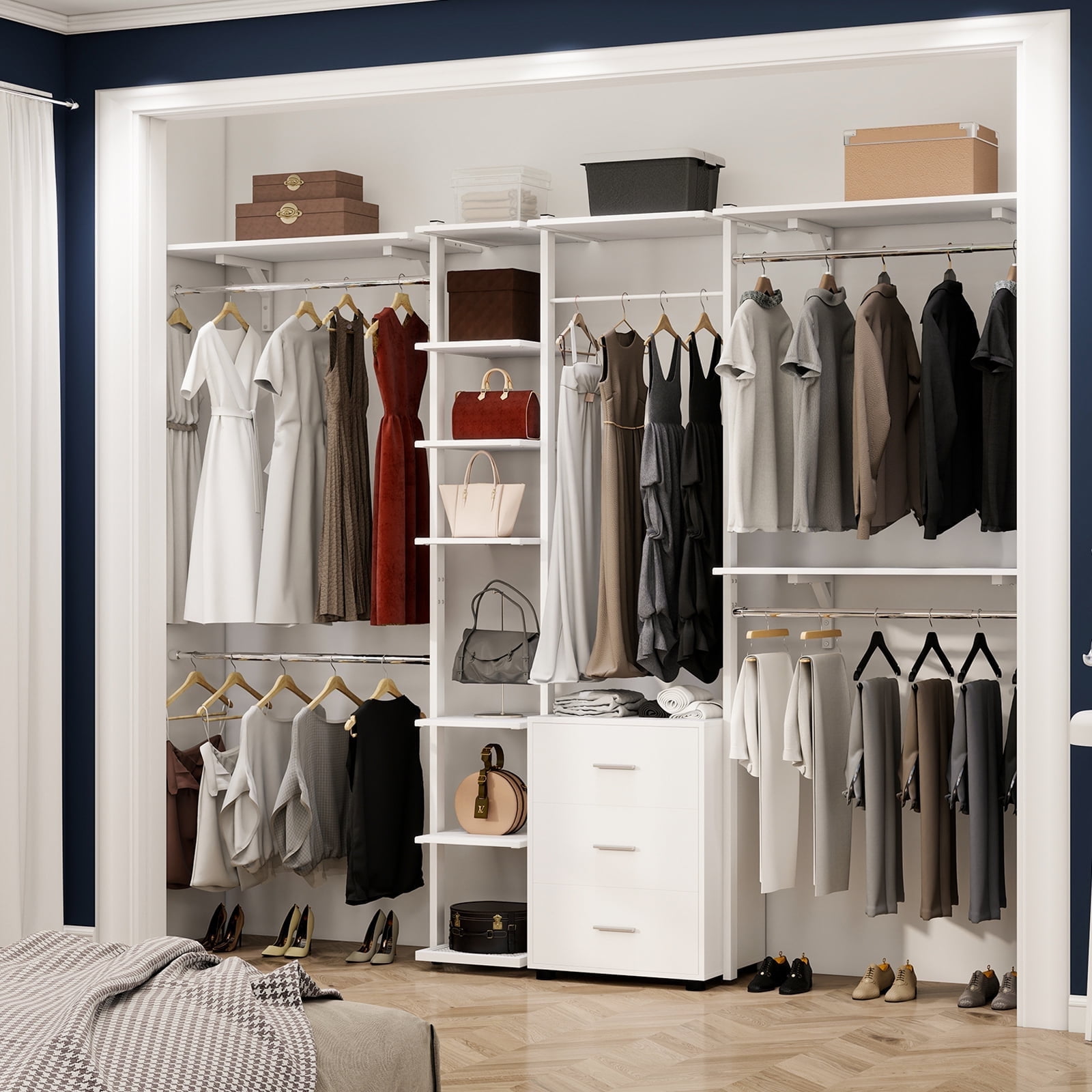 iSunirm New Closet System with Drawers, 96'' Walk In Closet Organizer ...