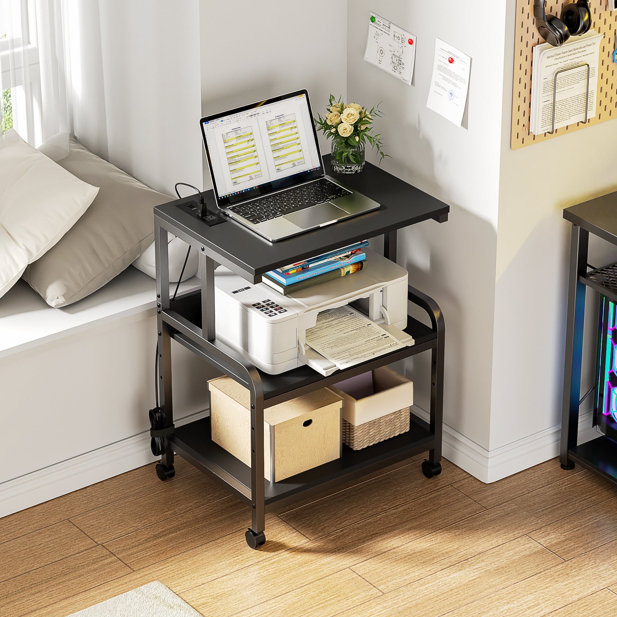 iSunirm Printer Stand with Storage, Small Printer Stand with Power ...