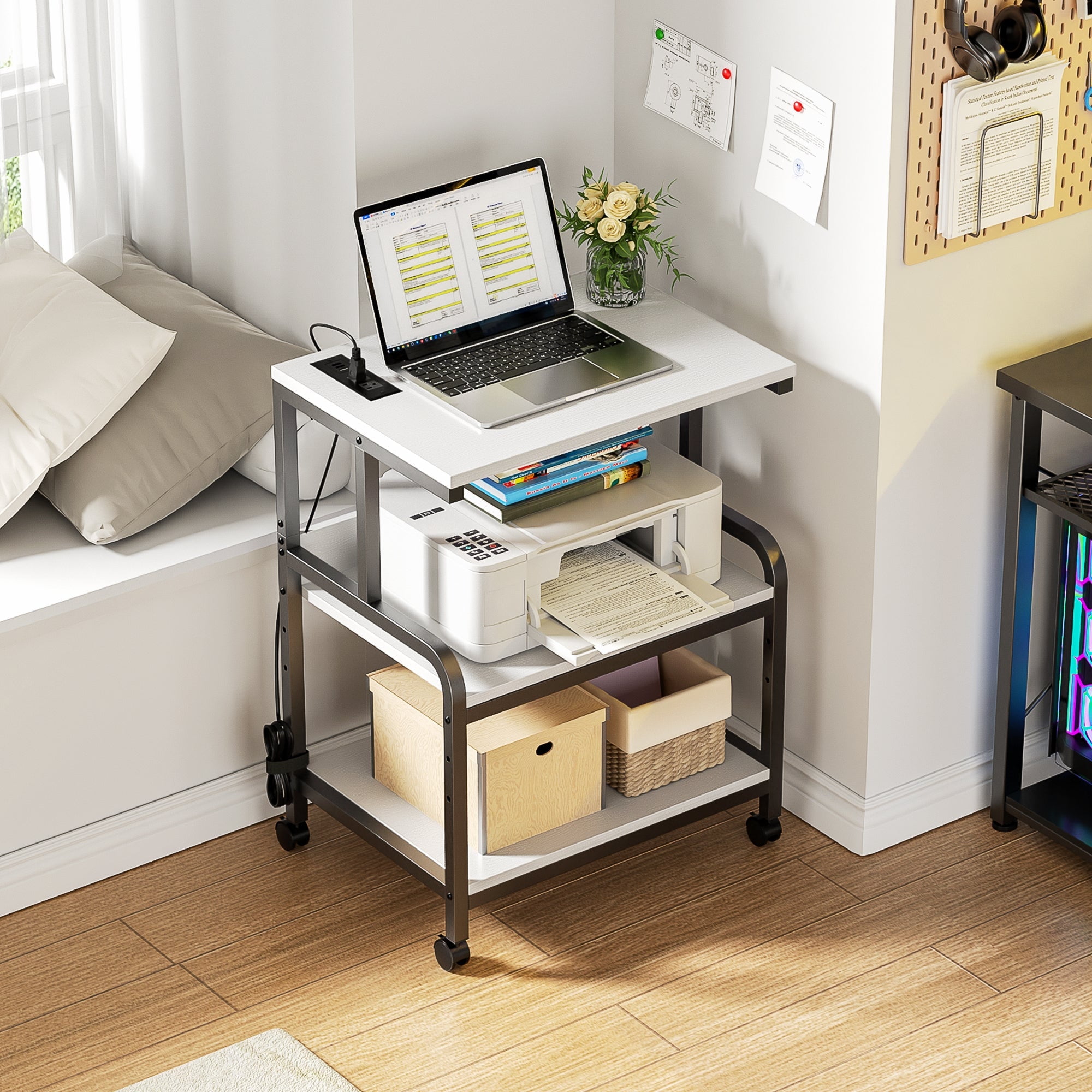 iSunirm Printer Stand with Storage, Small Printer Stand with Power ...