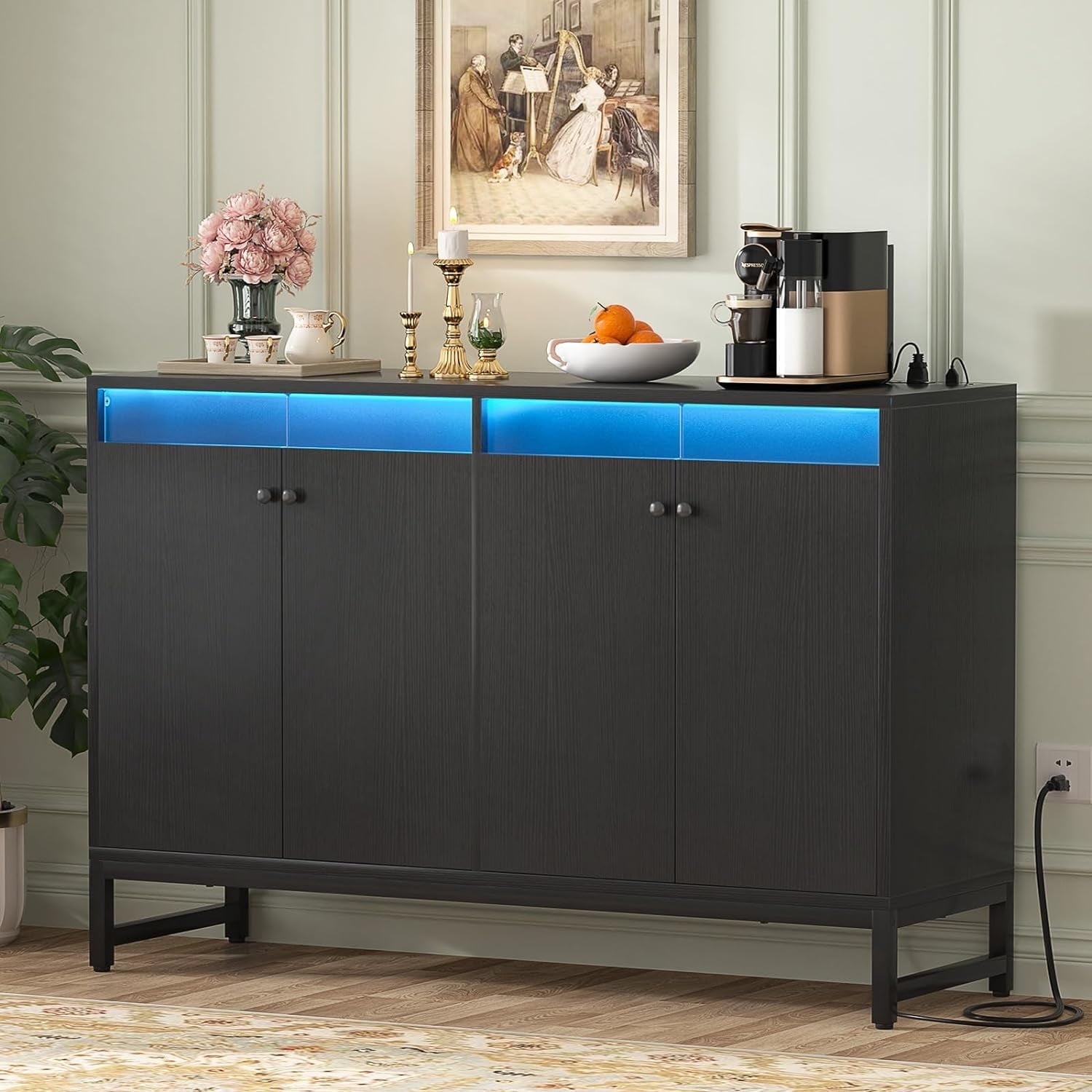 iSunirm Sideboard Buffet Cabinet with Power Outlet, Kitchen Storage ...