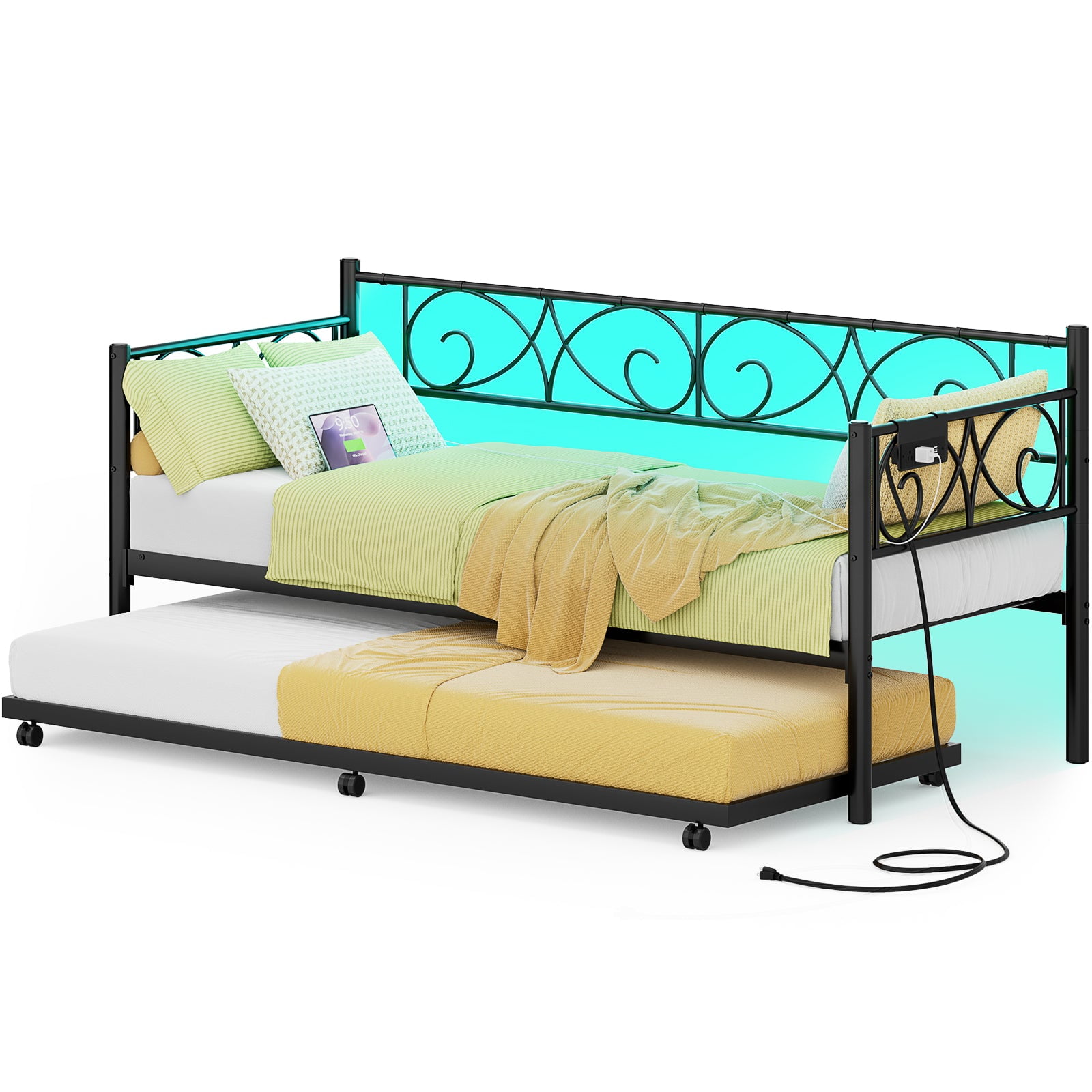 iSunirm Twin Daybed with Trundle Bed, Daybed with Power Outlets & USB ...