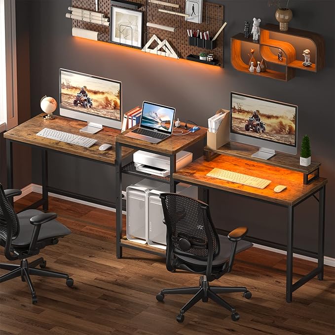 iSunirm Two-person Computer Desk New Style with Storage, Outlet ...