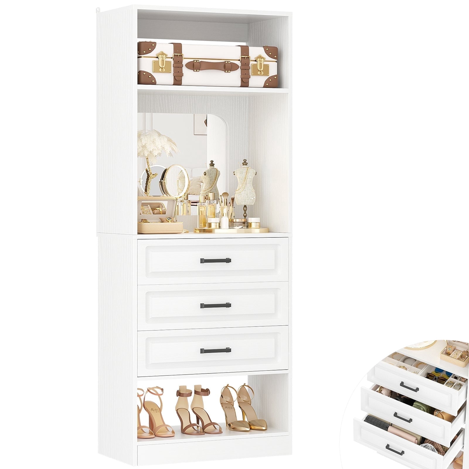 iSunirm Upgraded 25" Closet System with 3 Drawers & Mirror, Floor ...