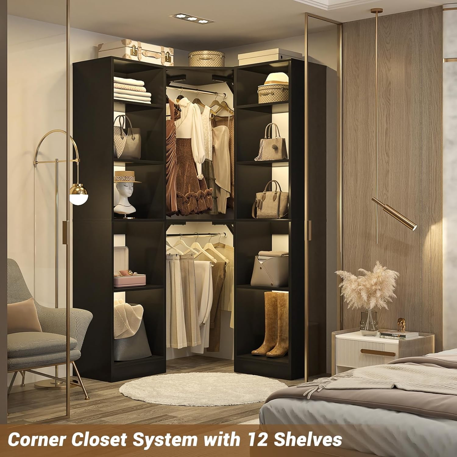 iSunirm Upgraded Corner Closet System with 12 Storage Shelves, 40 ...