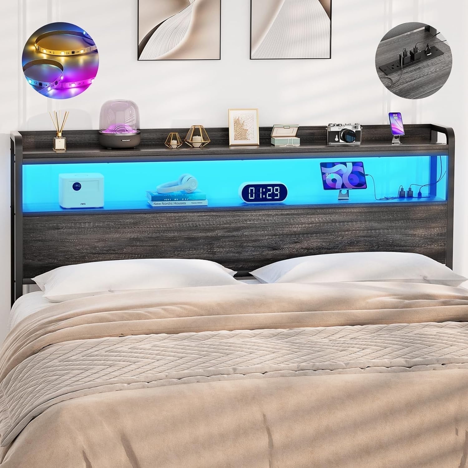 iSunrim Headboard for Full Size Bed Frame, Headboard with Charging ...