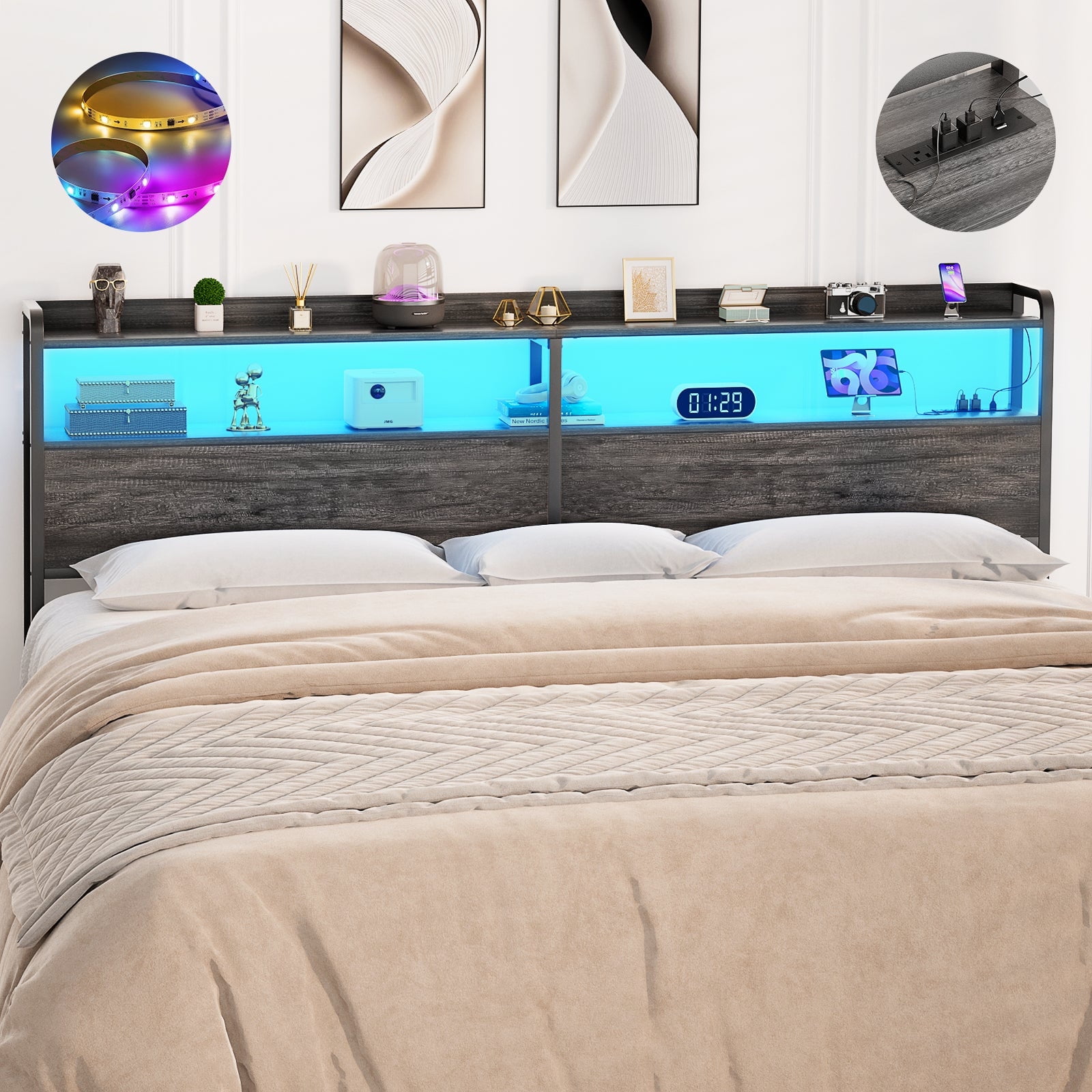 iSunrim Headboard for King Size Bed Frame, Headboard with Charging ...