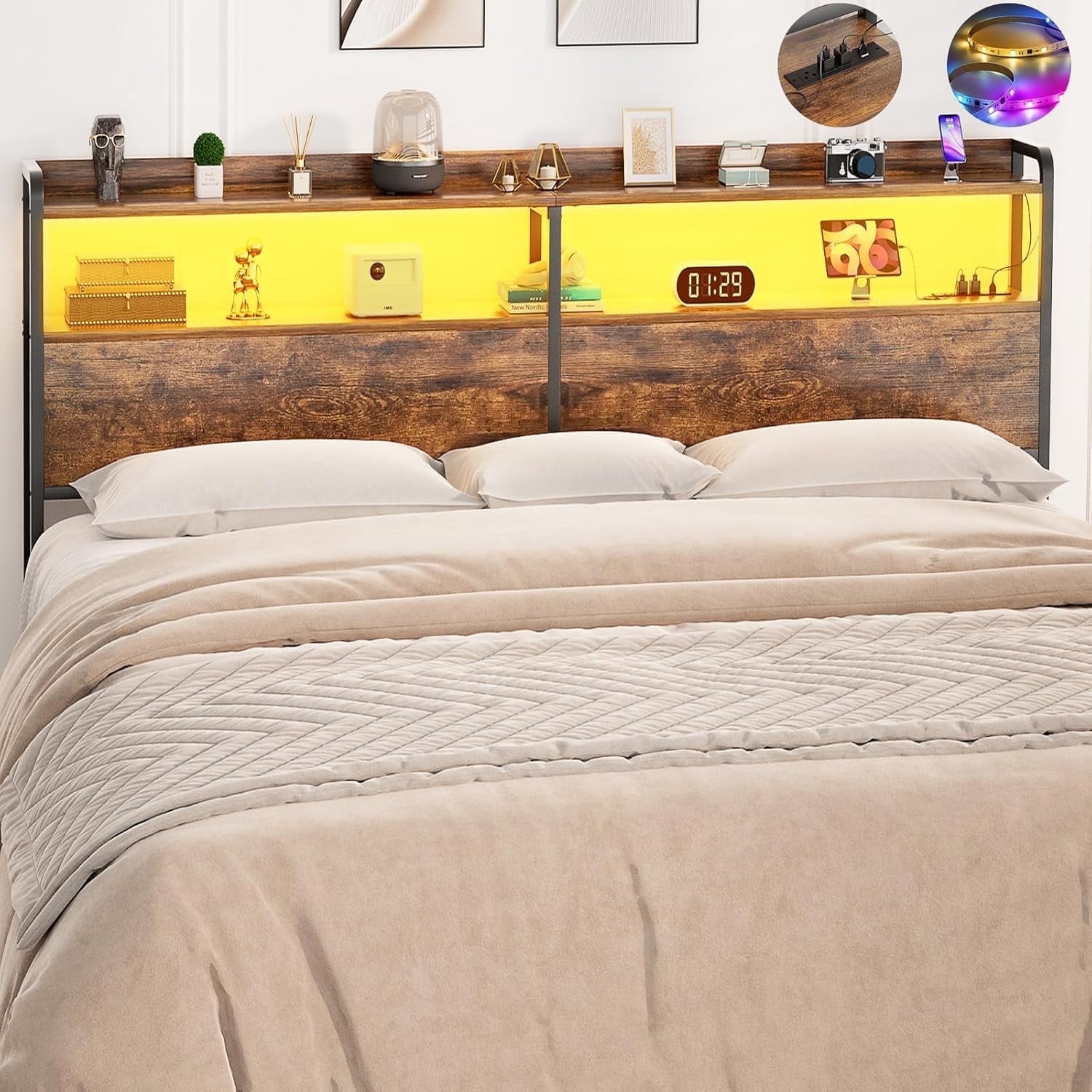 iSunrim Headboard for King Size Bed Frame, Headboard with Charging ...