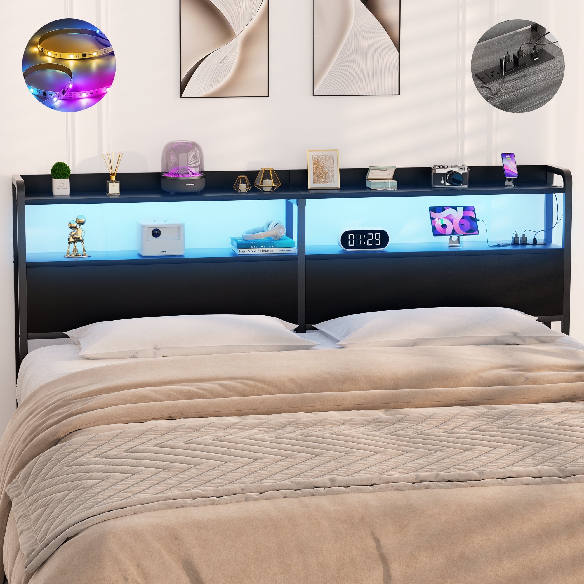 iSunrim Headboard for Queen Size Bed Frame, Headboard with Charging ...
