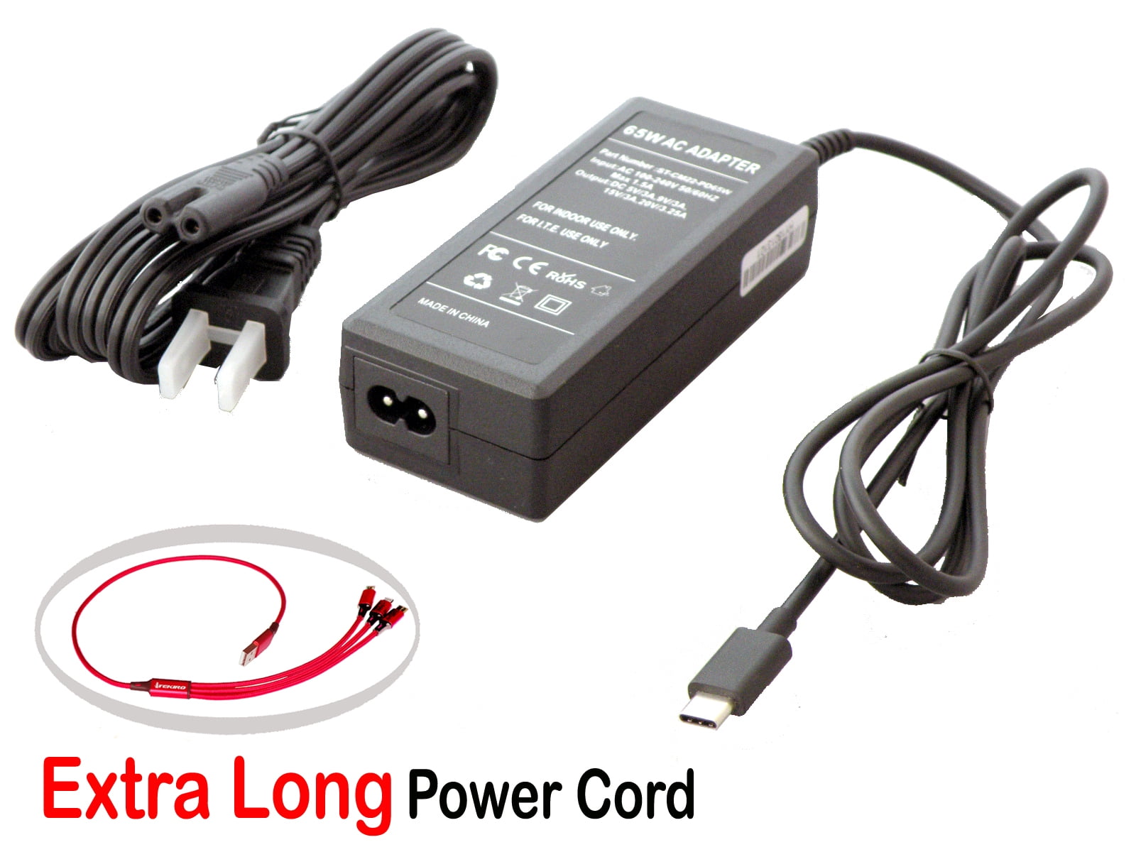 iTEKIRO USB-C AC Adapter, Extra Long Power Cord, 65W Replacement ...